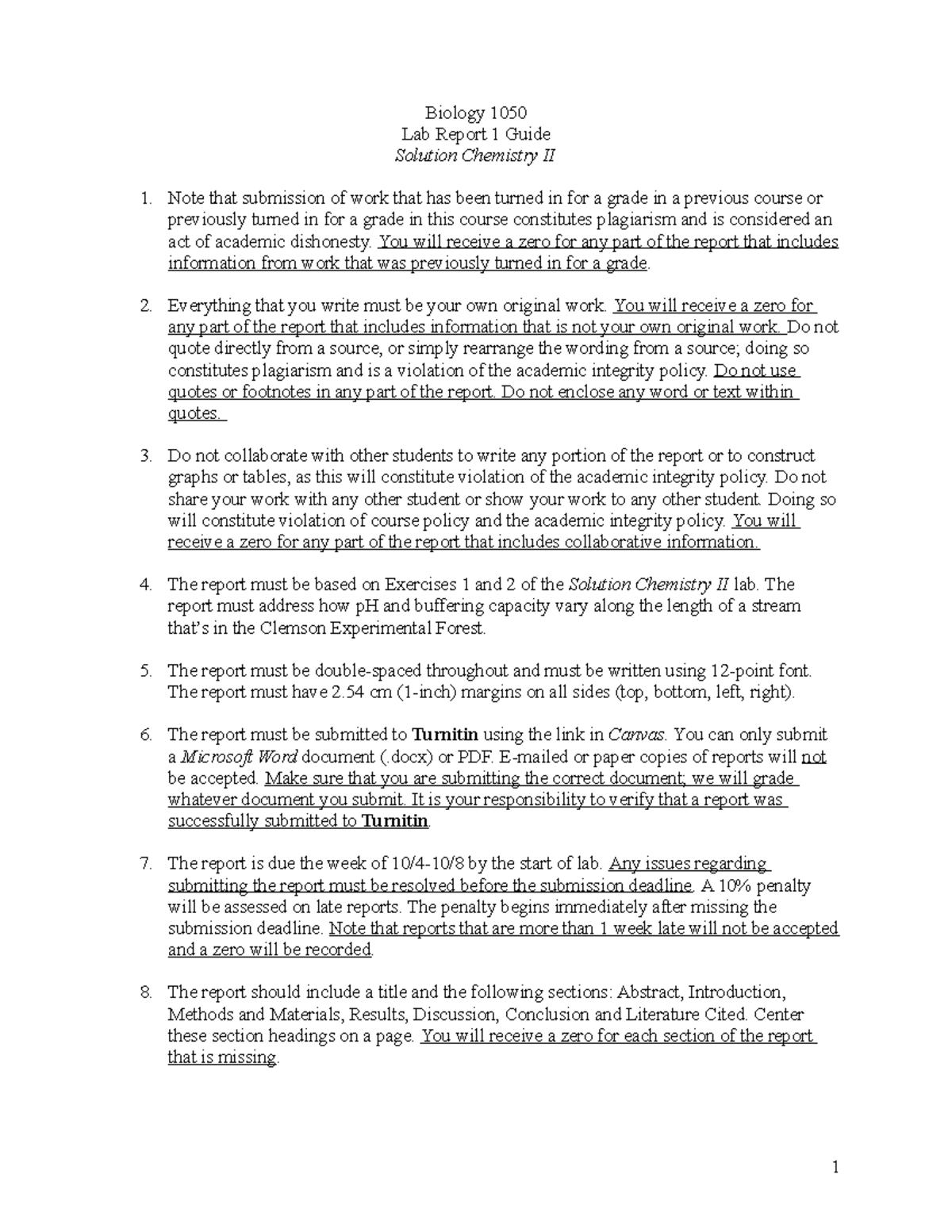 1050Report 1Guide 2021 - Biology 1050 Lab Report 1 Guide Solution ...