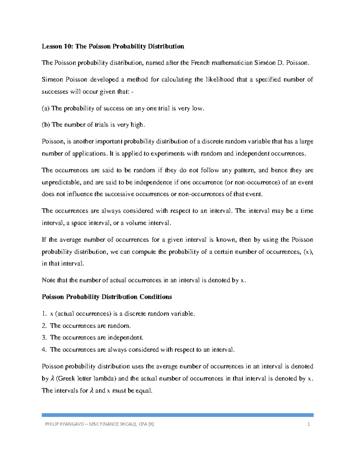 Notes Poisson Distribution 1 docx - Lesson 10: The Poisson Probability ...