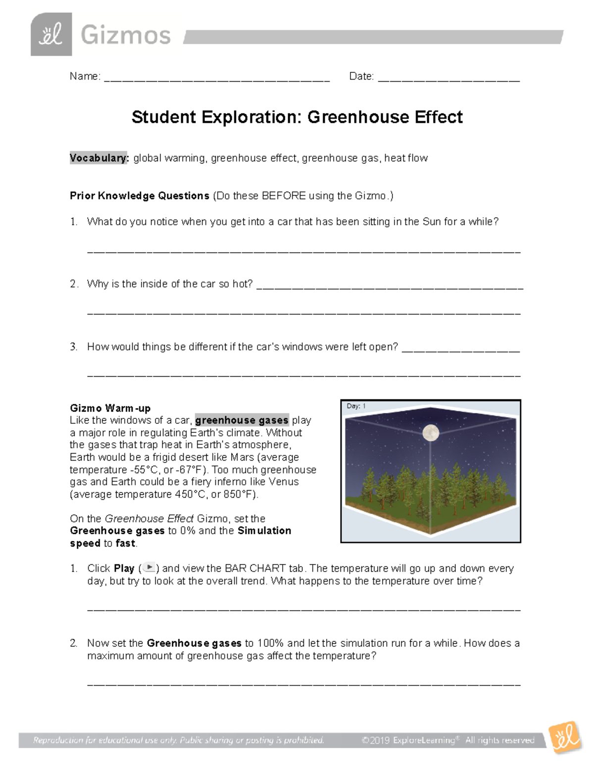 Greenhouse Effect SE - Gizmo lab assigment for water pollution - 2019 ...