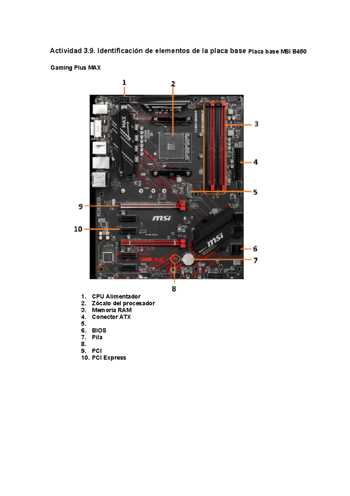 Identificación de elementos de la placa base - Actividad 3. Identificación de elementos de la ...