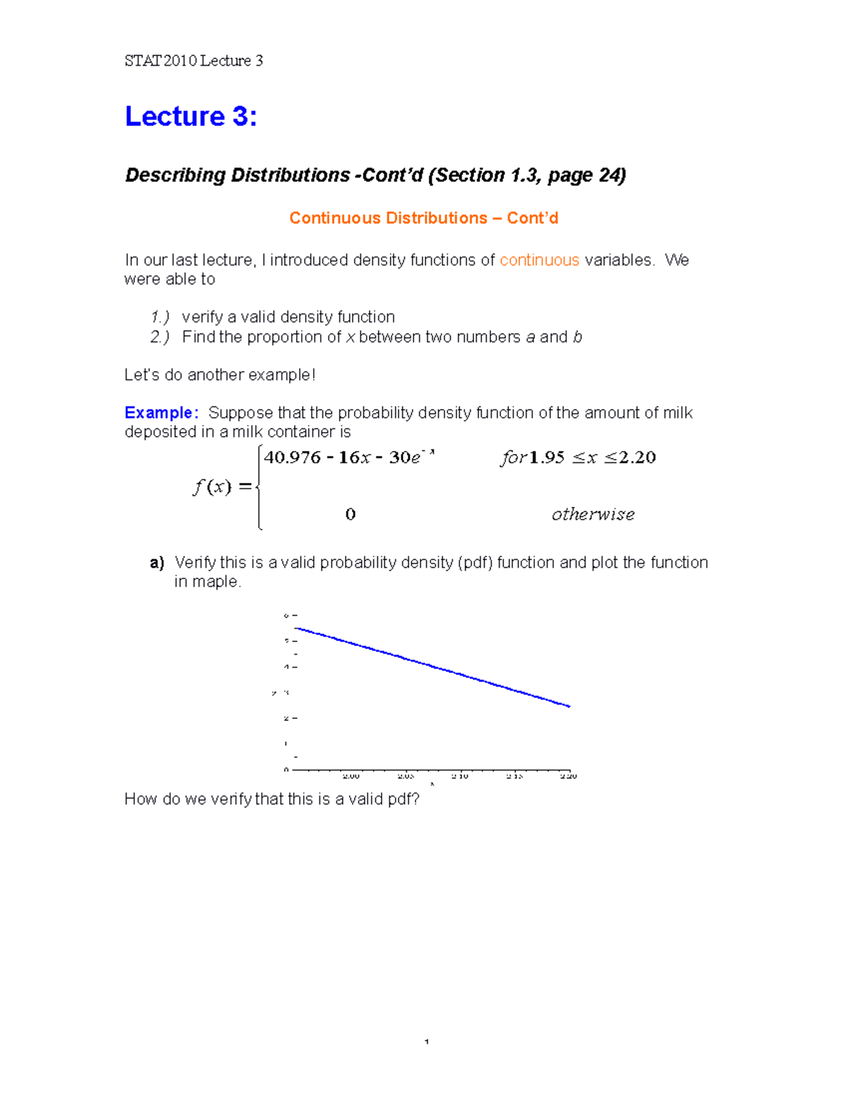 Lec3 PHYS - oljsdpfibwpeibowb - Lecture 3: Describing Distributions -Cont’d (Section 1, page 24 ...
