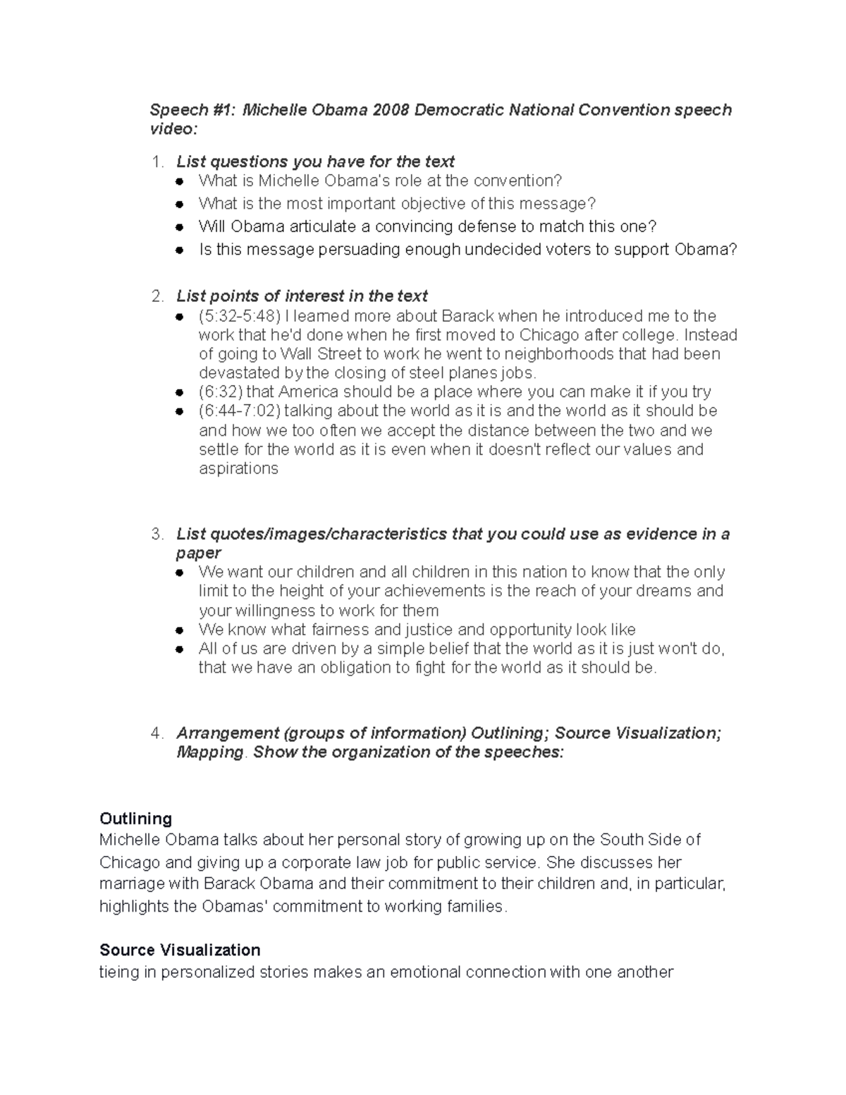 Journal 4 Practicing Rhetorical Synthesis - Speech #1: Michelle Obama ...