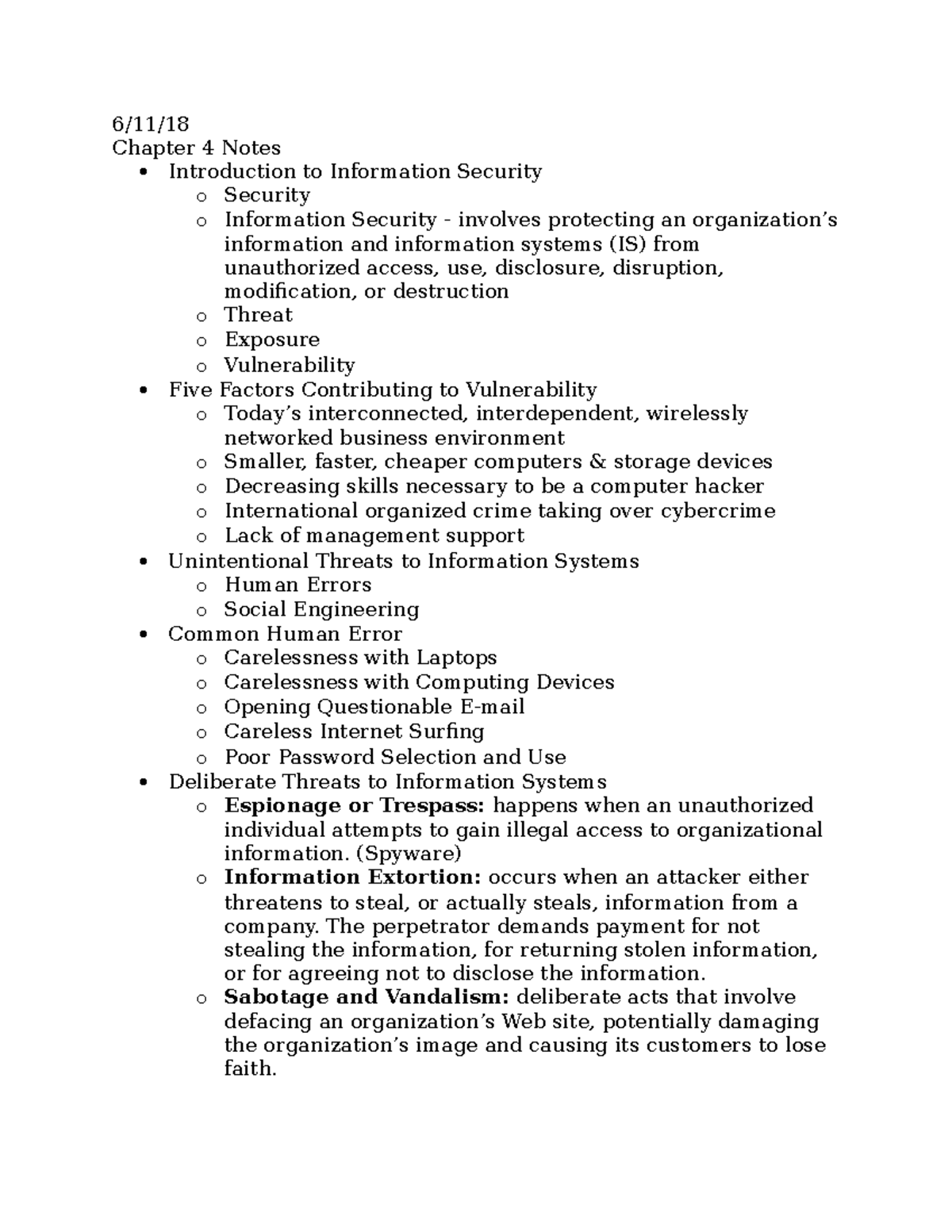 Lecture 4 Notes Shawn Abraham - 6/11/18 Chapter 4 Notes Introduction to ...