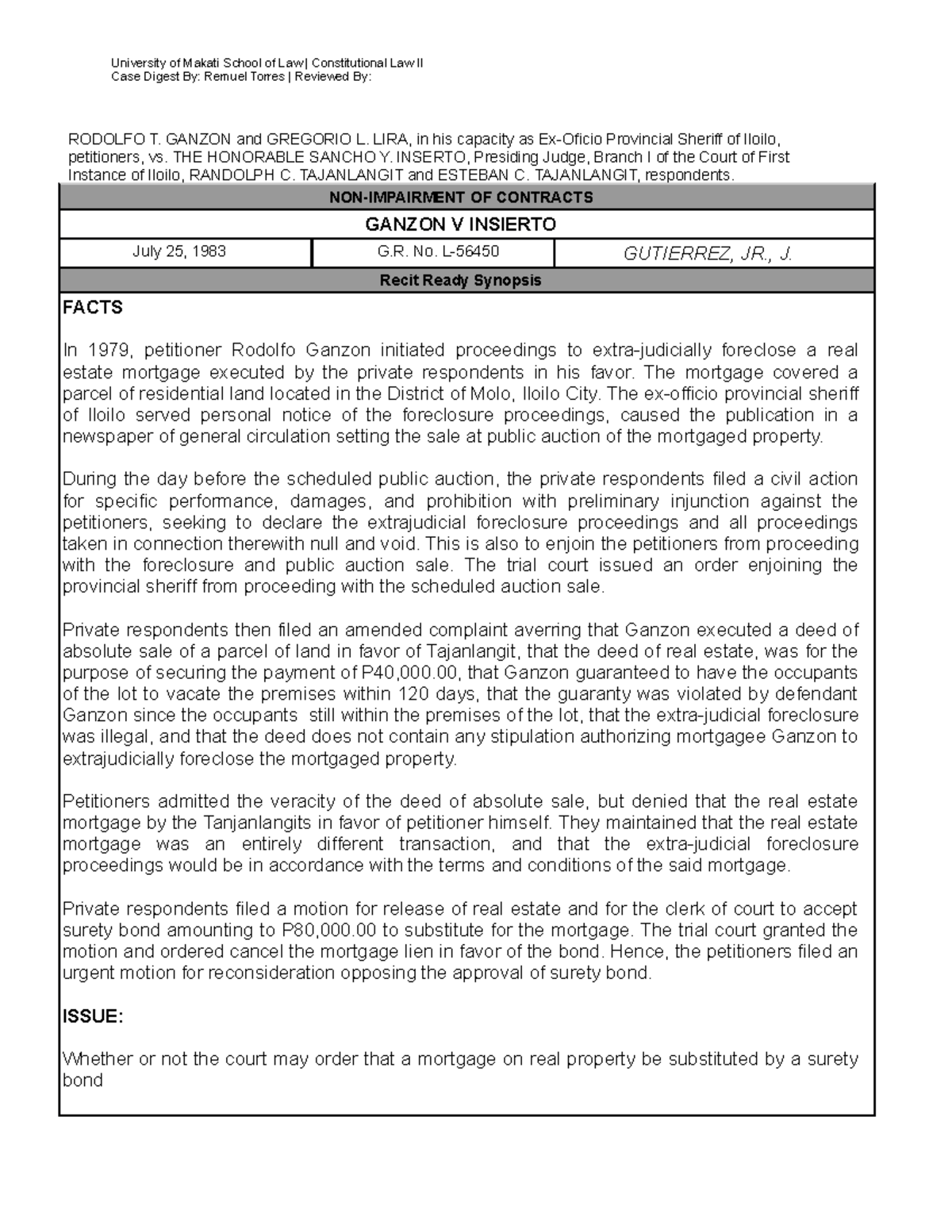 06 Ganzon v Insierto 1983 - University of Makati School of Law ...