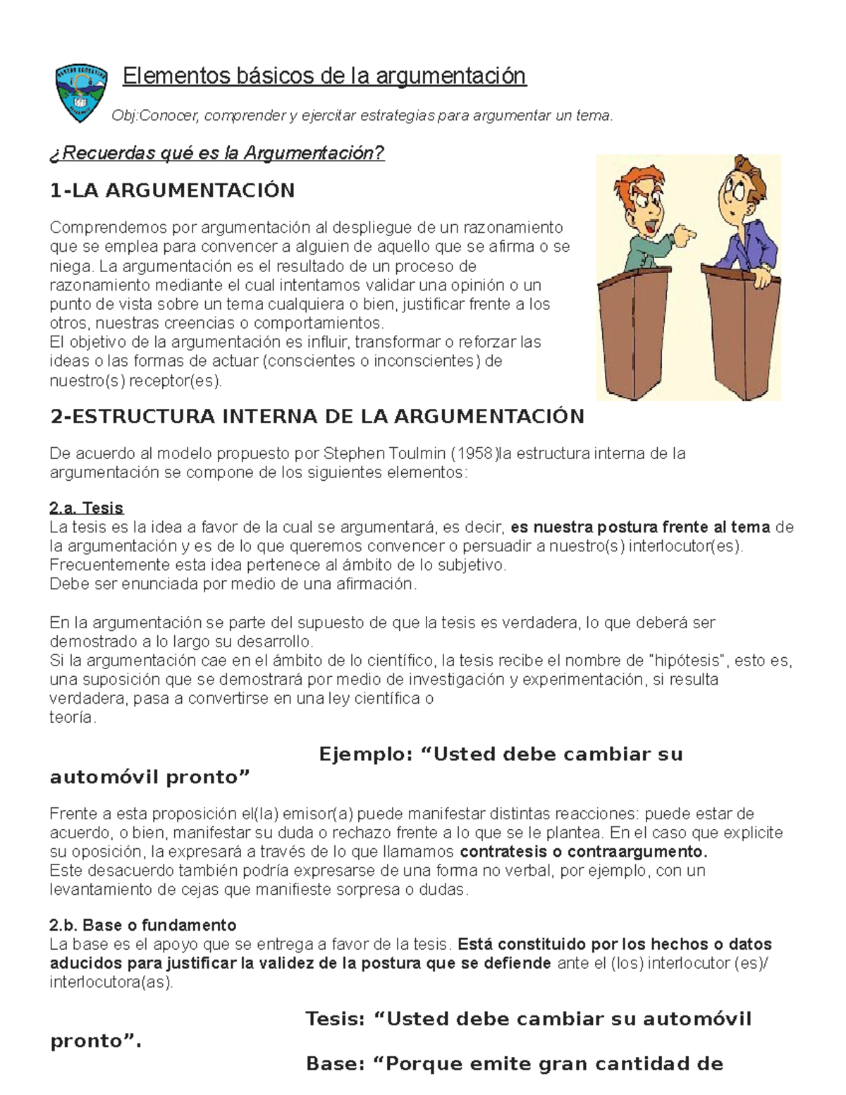 Elementos básicos de la argumentación 1° - Elementos básicos de la ...