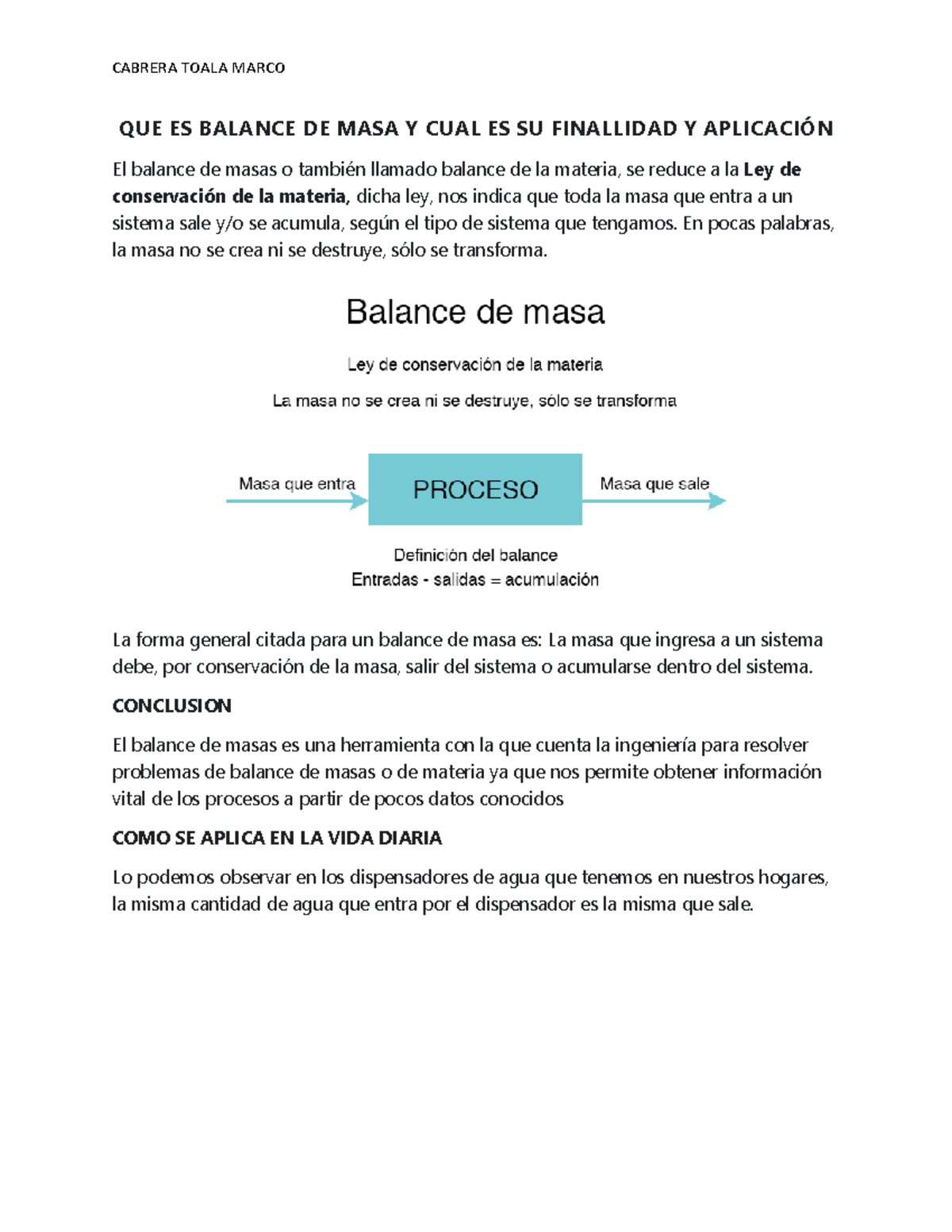 QUE ES Balance DE MASA Y CUAL ES SU Finallidad Y Aplicación - CABRERA ...