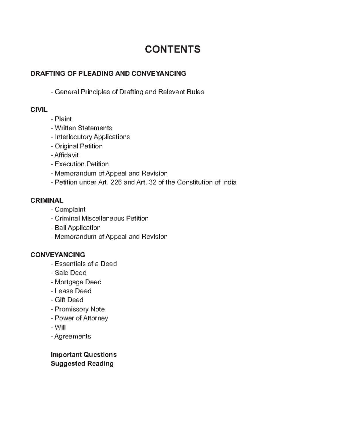 Drafting Pleading and Conveyance - CONTENTS DRAFTING OF PLEADING AND ...
