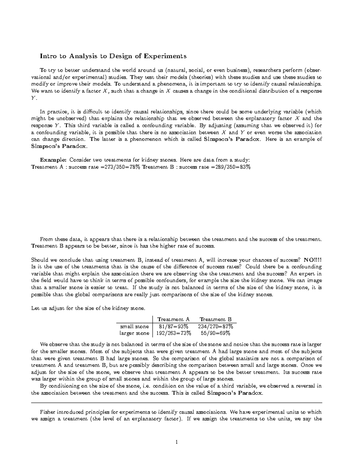 Intro Exp Design - Intro to Analysis to Design of Experiments To try to ...