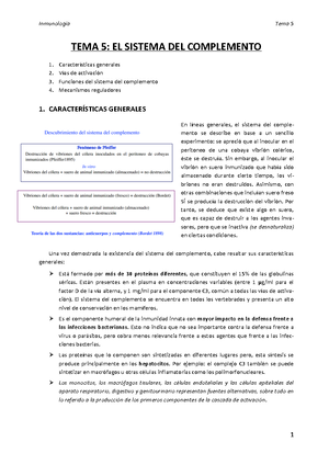 Tema 5 - Sistema del Complemento (I) - TEMA 5. SISTEMA DEL COMPLEMENTO (I) El sistema del - Studocu