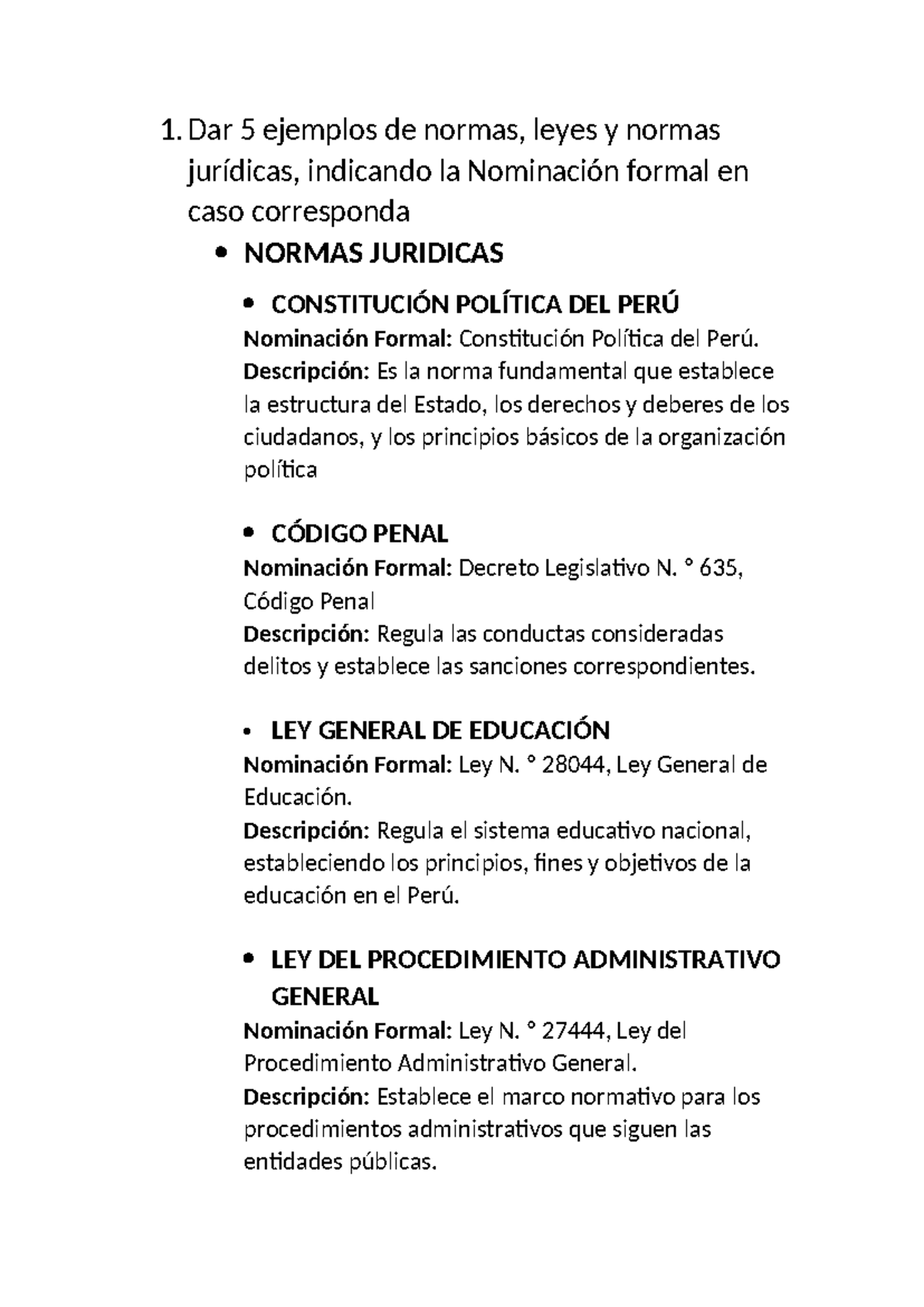 Dar 5 ejemplos de normas, normas juridicas y leyes Semana 8 - 1. Dar 5 ...