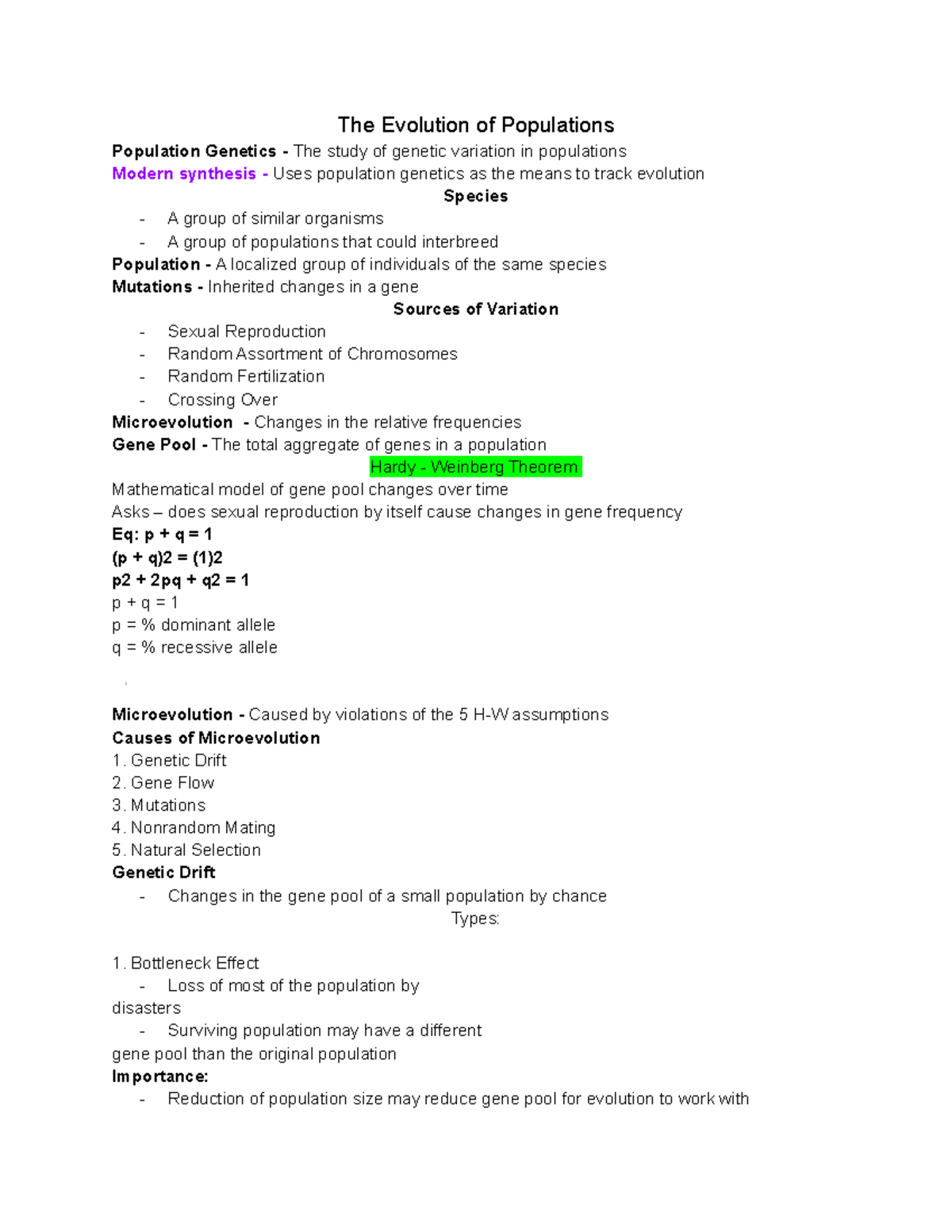 The Evolution of Populations notes - The Evolution of Populations ...