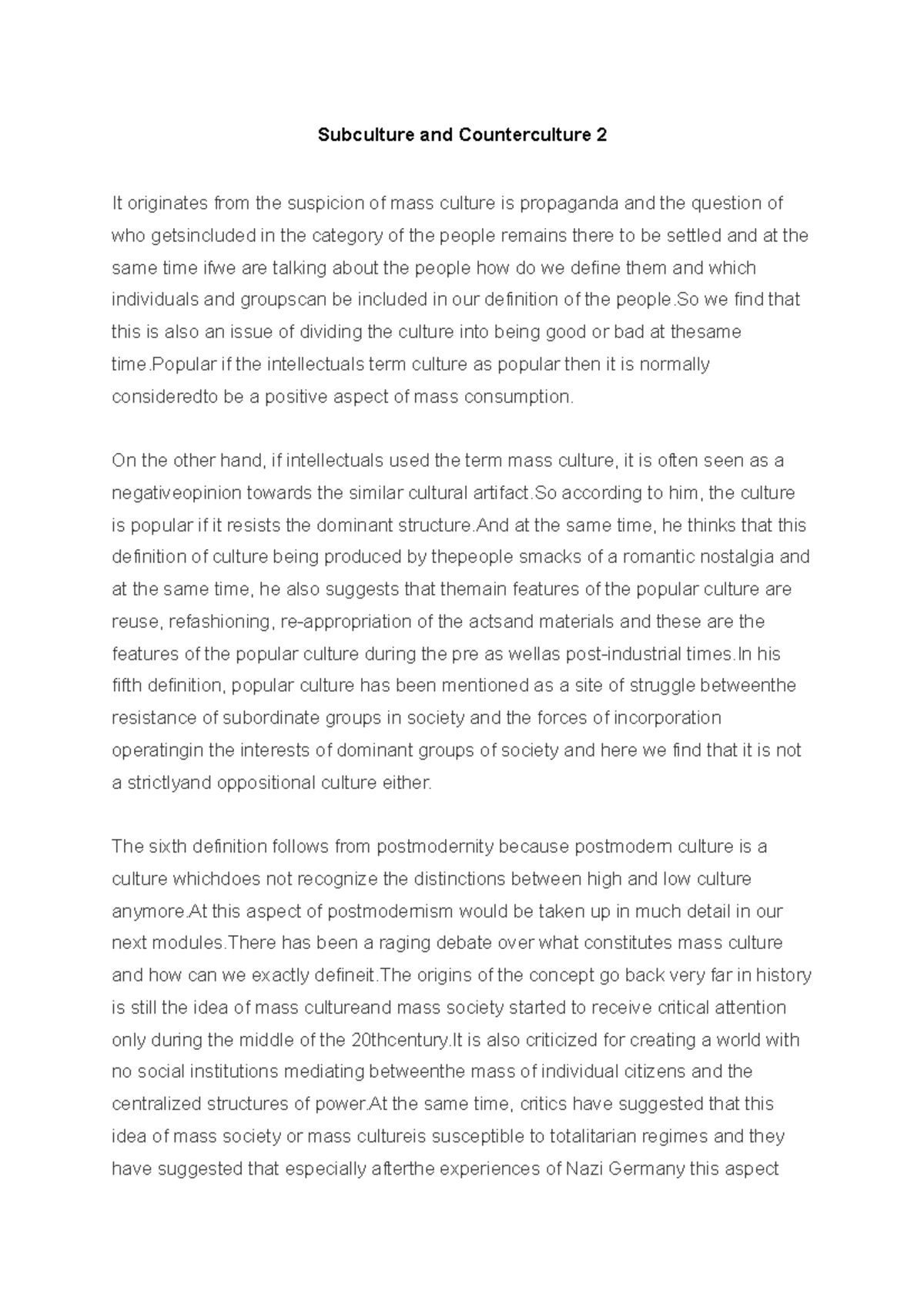 Subculture and Counterculture 2 - On the other hand, if intellectuals ...