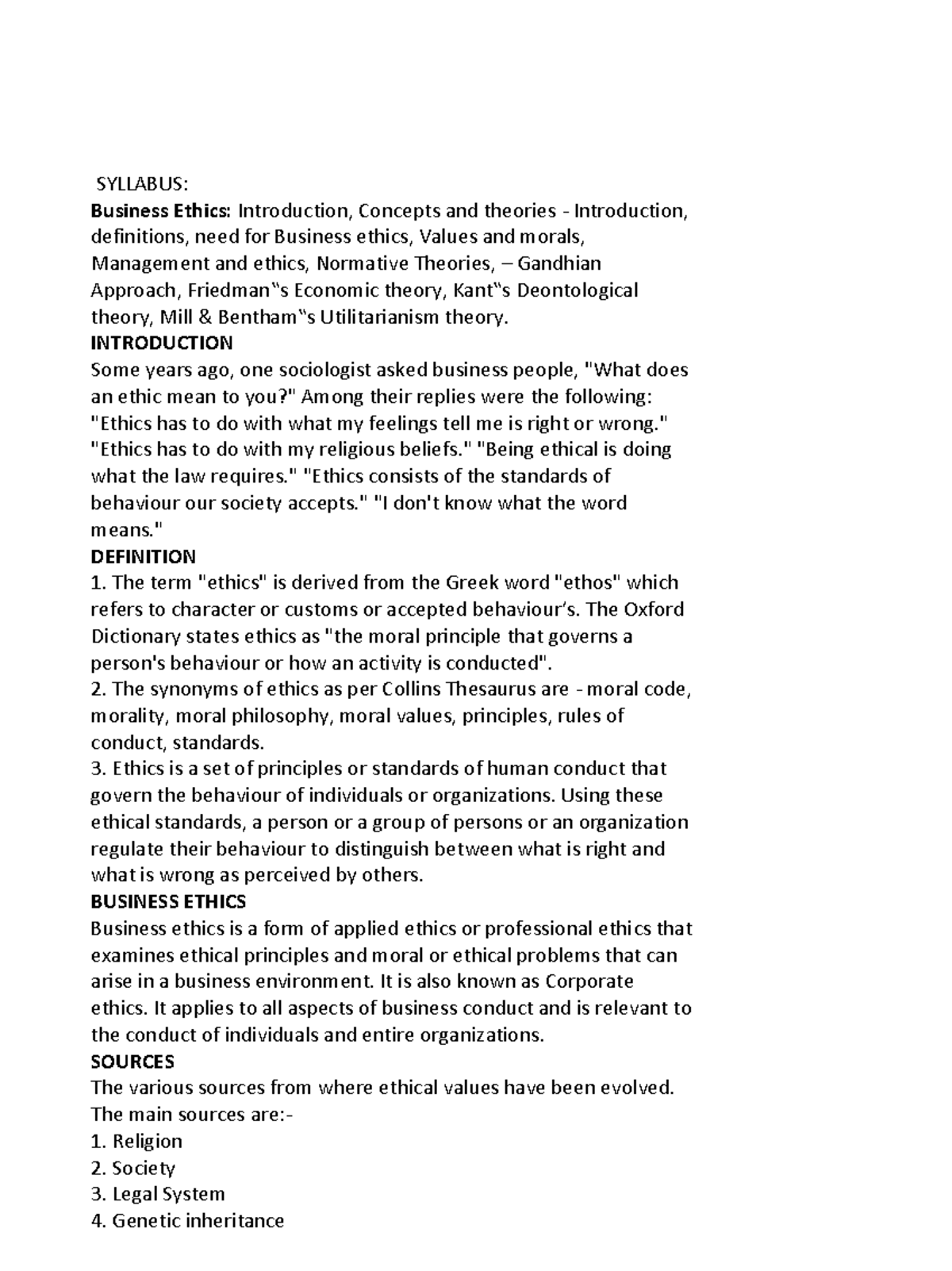 Unit-1 Business Ethics and Corporate governance(MBA) - SYLLABUS ...