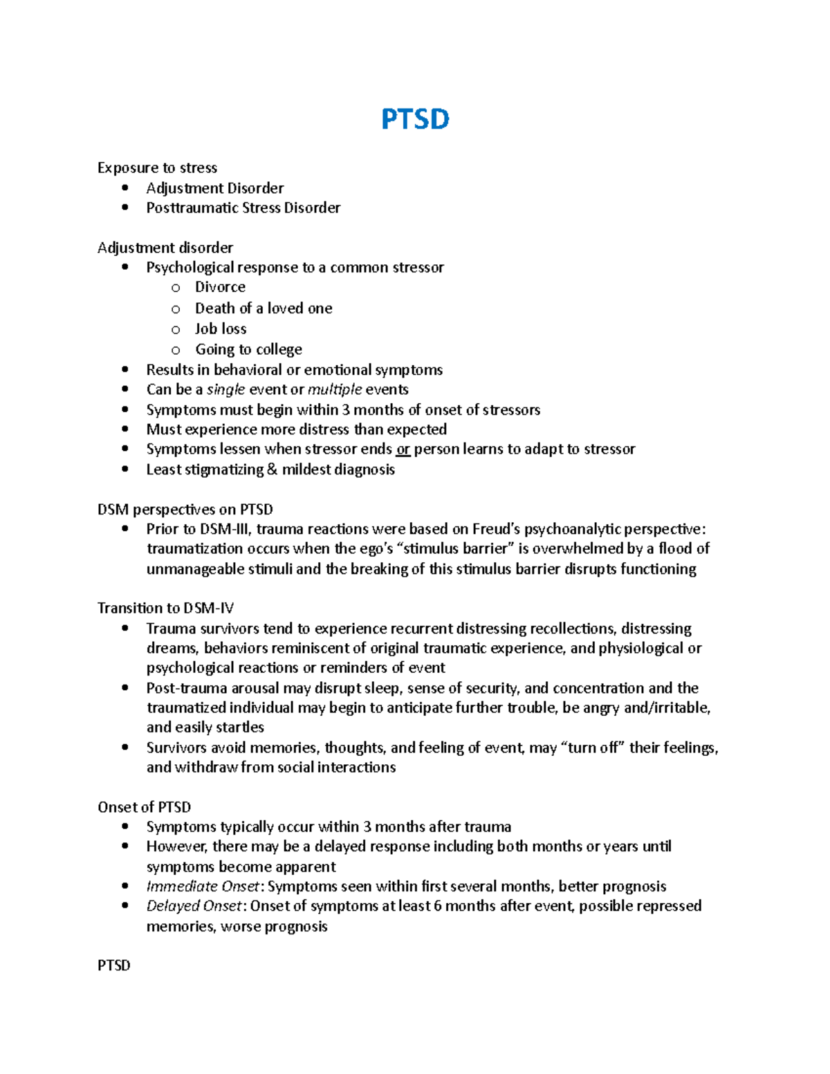 Lecture 3 - PTSD Exposure to stress Adjustment Disorder Posttraumatic ...
