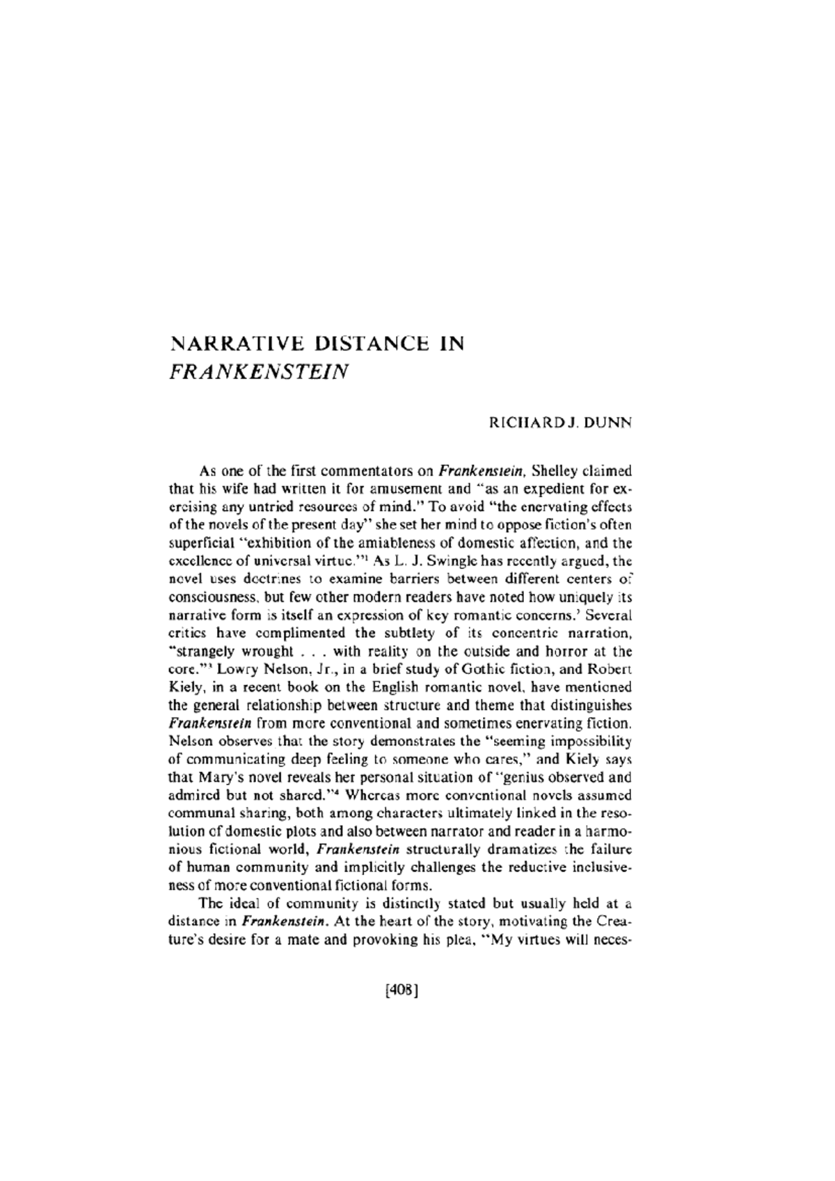 Narrative distance in frankenstein - HISTO8002 - Studocu