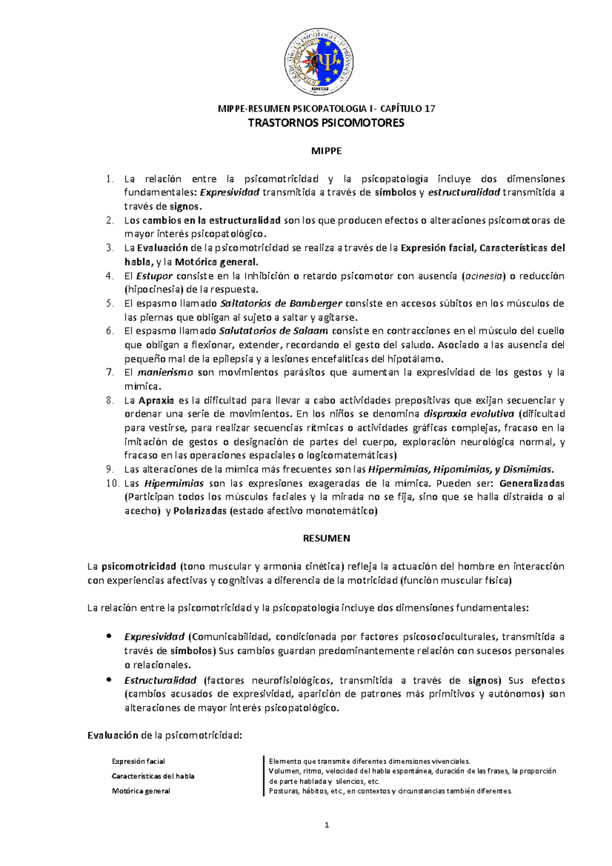Mippe 17 Psicopatologia I - TRASTORNOS PSICOMOTORES MIPPE La relación ...