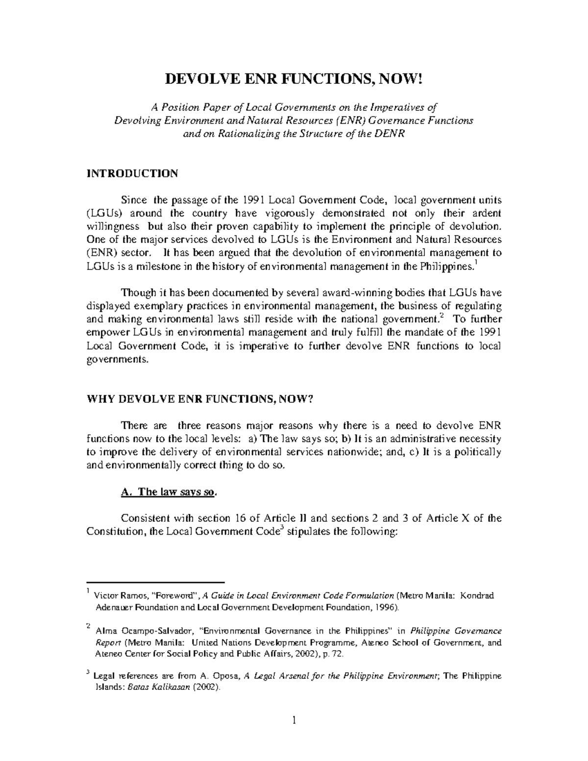 Devolve ENR Functions-LGUs position paper - DEVOLVE ENR FUNCTIONS, NOW ...