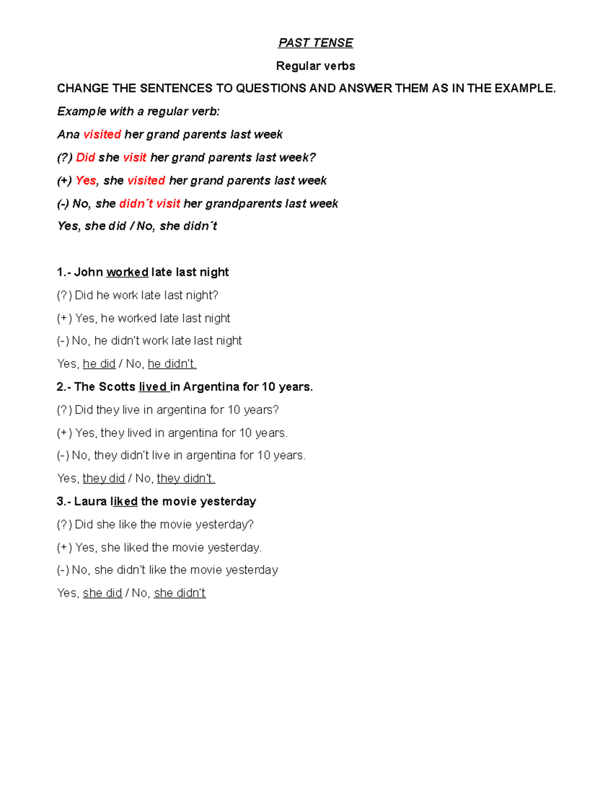 Topic 3. Past and present perfect tense. Activity to work in class-1 ...