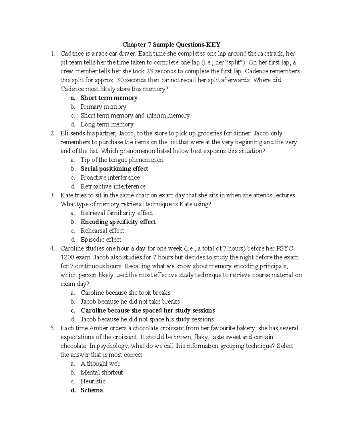 Chapter 7 practice questions - Chapter 7 Sample Questions-KEY Cadence is a race car driver. Each ...