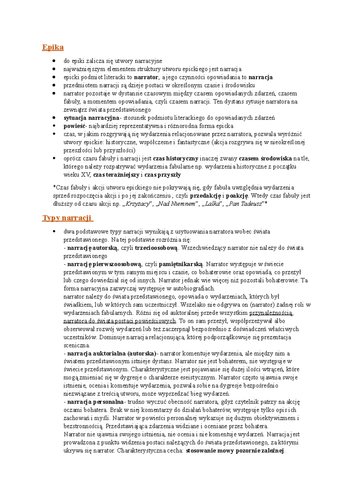 Epika- notatka z wykładu - Epika do epiki zalicza się utwory narracyjne ...