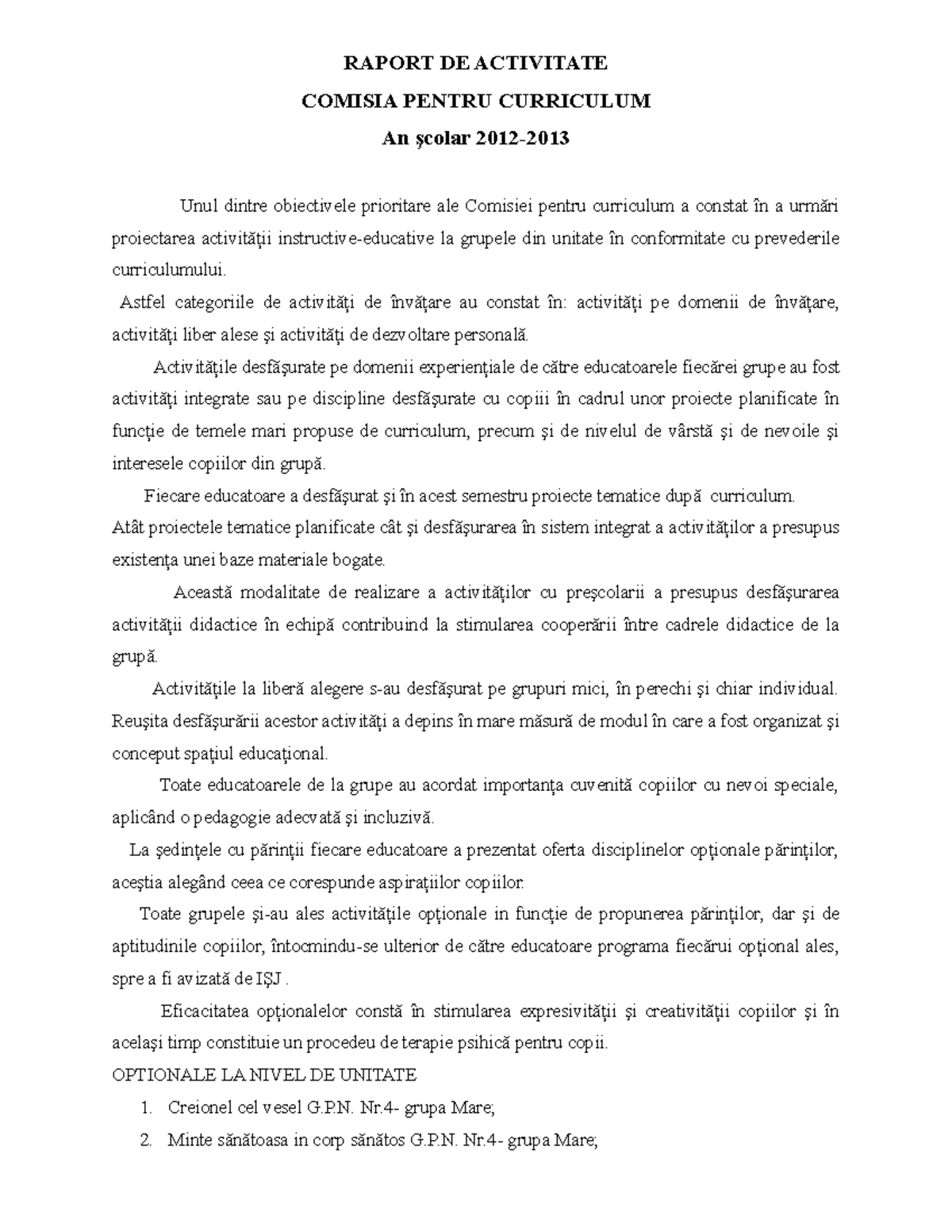 14 referat - more - RAPORT DE ACTIVITATE COMISIA PENTRU CURRICULUM An ...