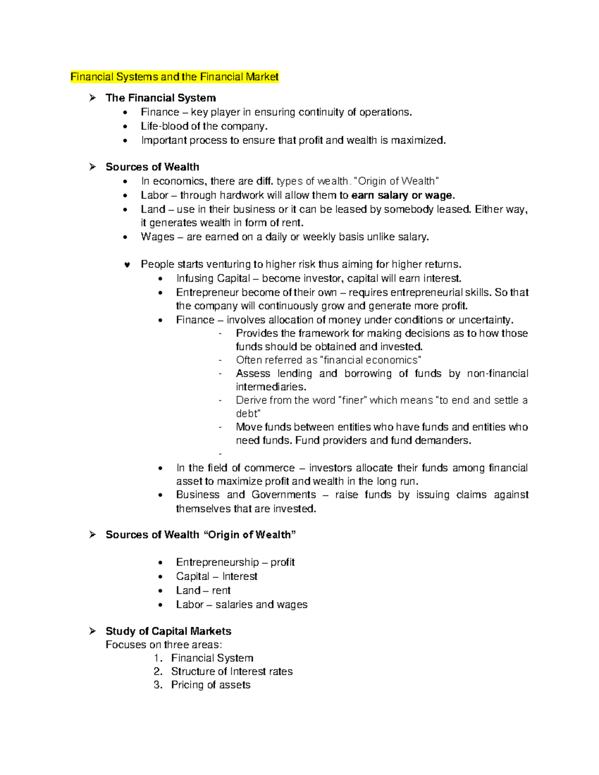 Finmar Lecture 1: Financial Systems and the Financial Market ...
