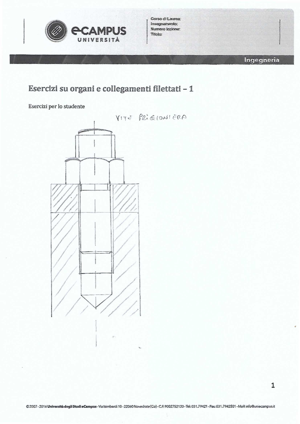 Esercizio 1 disegno tencico lezione 30 - ingegneria industriale - Studocu