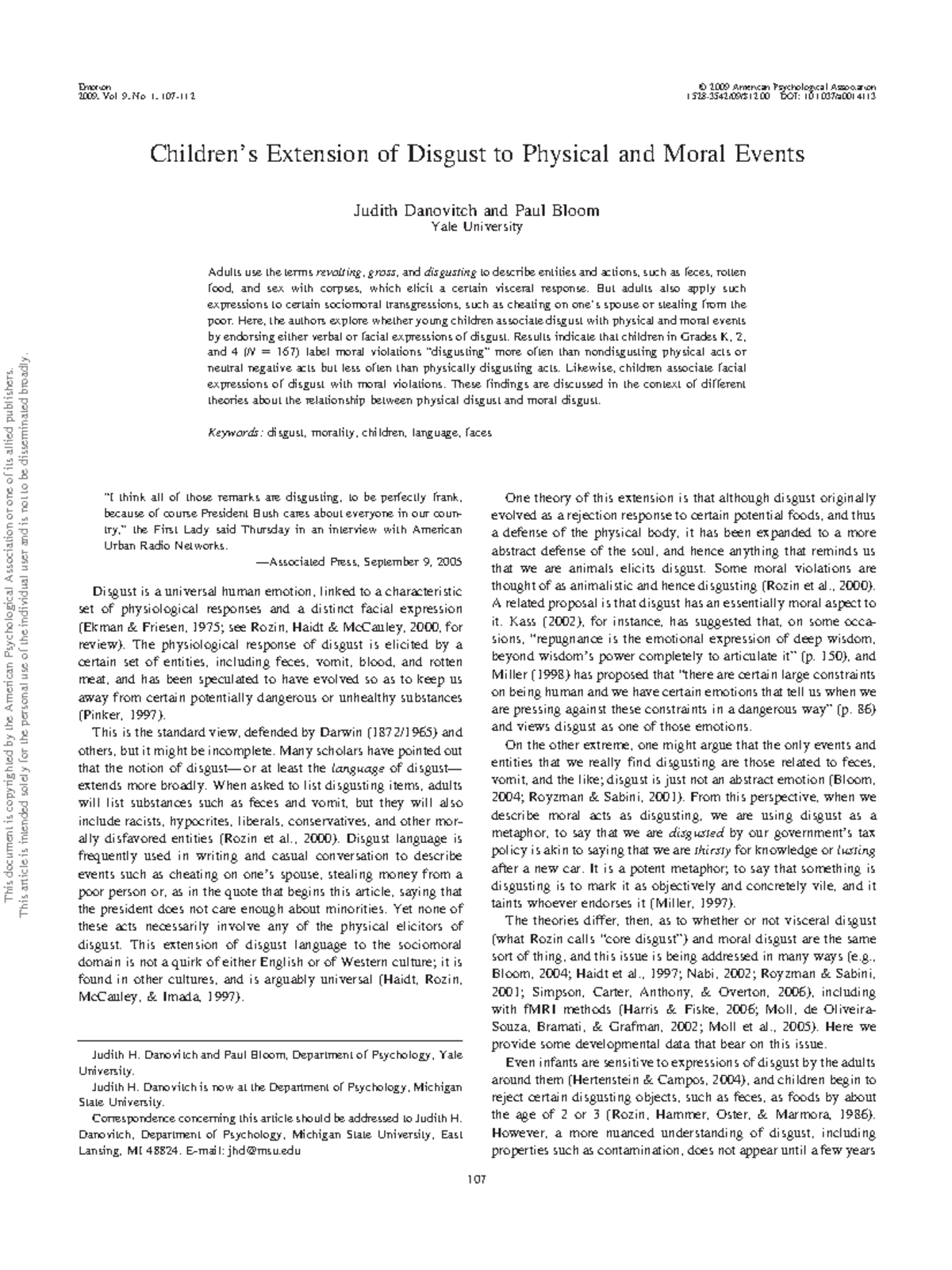 Children disgust - Research essay - Children’s Extension of Disgust to ...