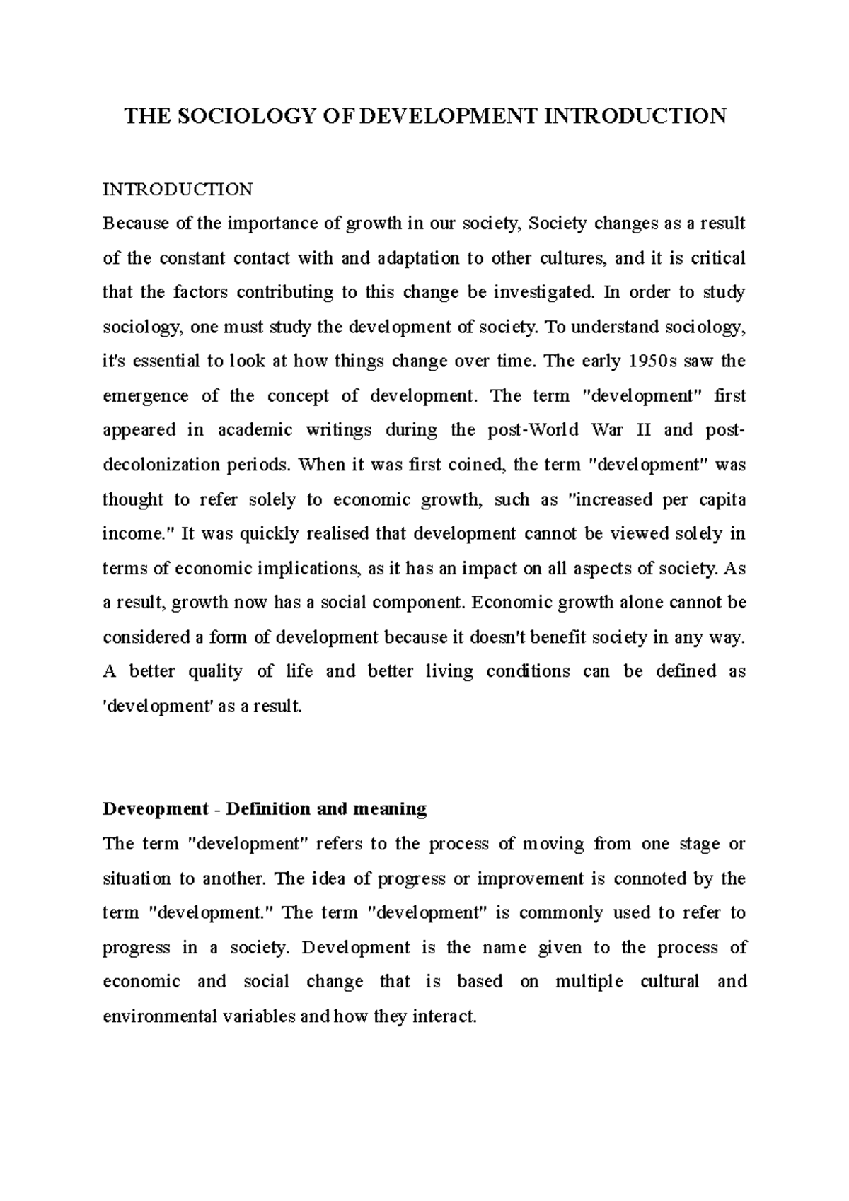THE Sociology of Development Introduction - THE SOCIOLOGY OF ...