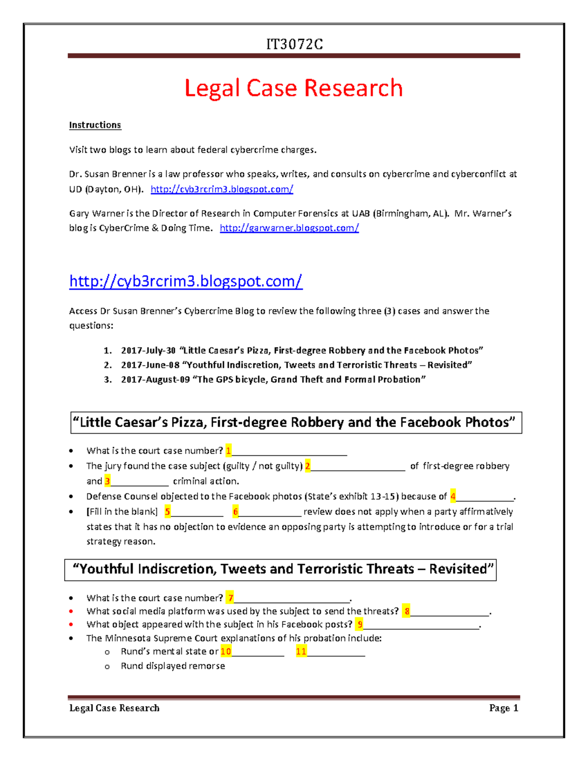 Legal Case Research - asdsada - IT3072C Legal Case Research Page 1 ...