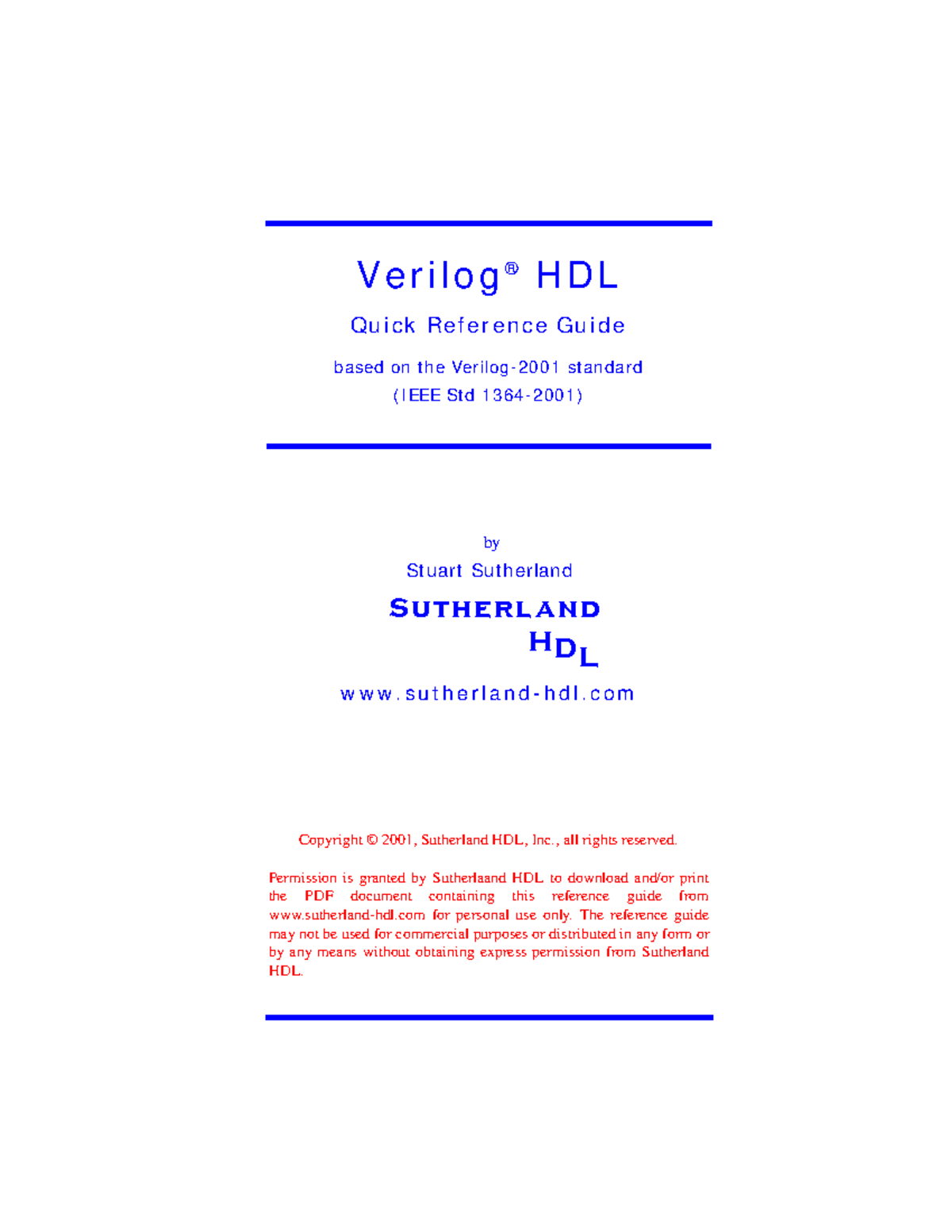 Verilog 2001 ref guide - by St uart Sut herland w w w. s u t h e r l a ...