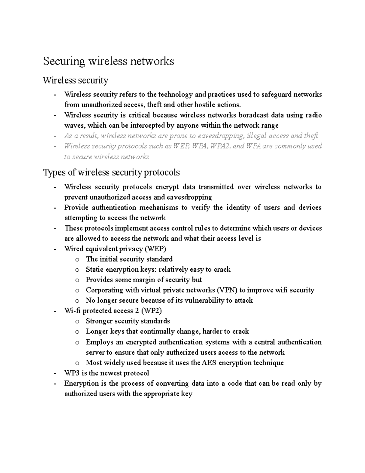 Presentation script - Securing wireless networks Wireless security Wireless security refers to ...