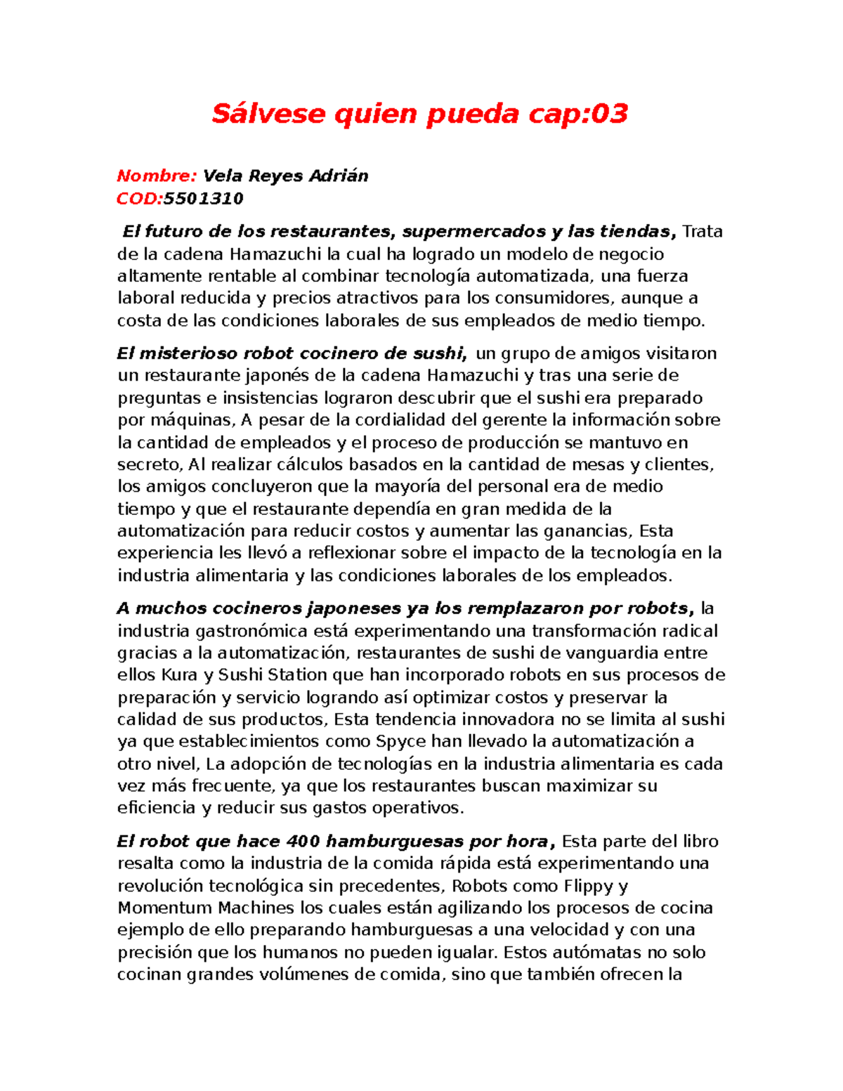 Salvese quien pueda cap3 - Sálvese quien pueda cap: Nombre: Vela Reyes ...