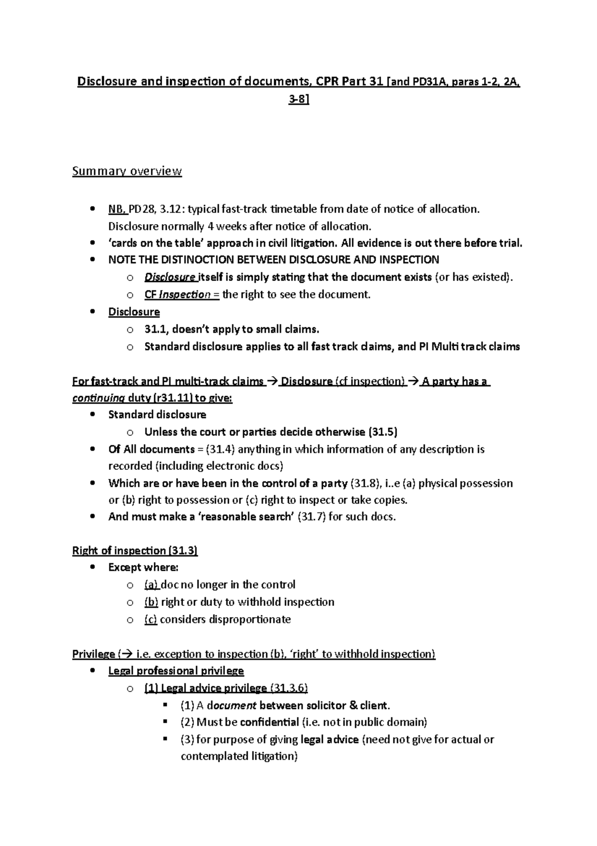 Disclosure inspection and privilege - Disclosure and inspection of ...