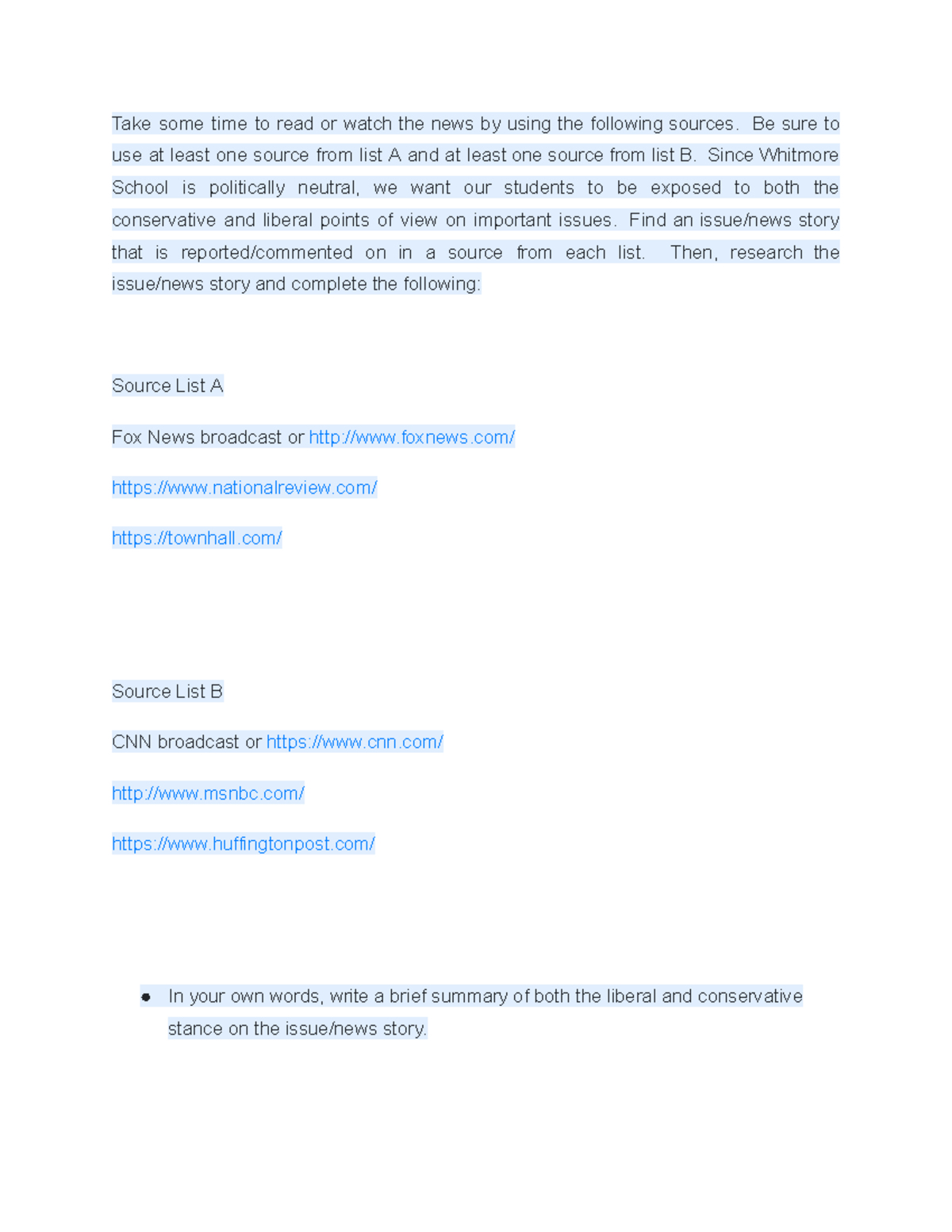 News analysis, - Take some time to read or watch the news by using the ...