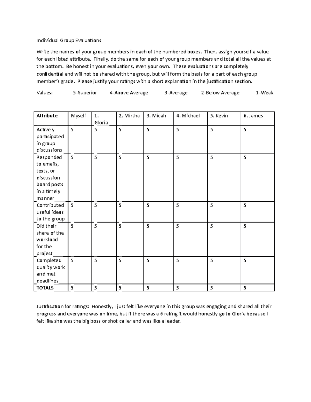 Individual-group-evaluations - Individual Group Evaluations Write the ...