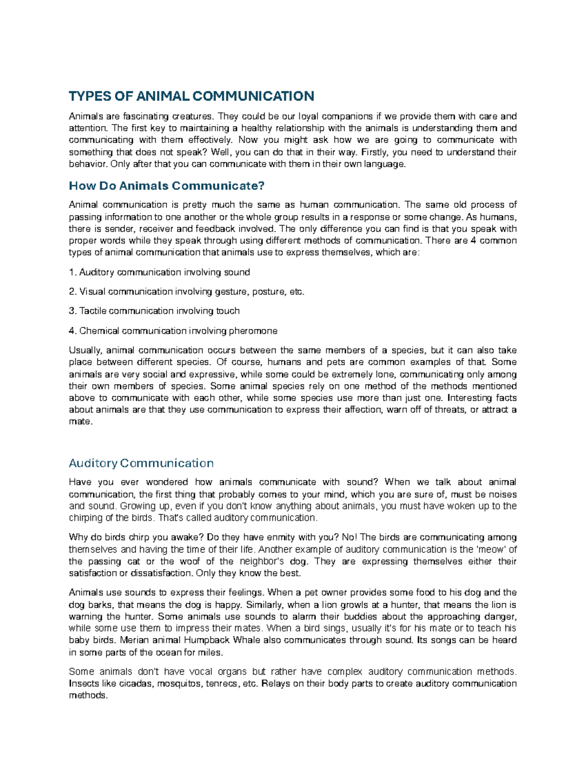 Types of Animal Communication - TYPES OF ANIMAL COMMUNICATION Animals ...