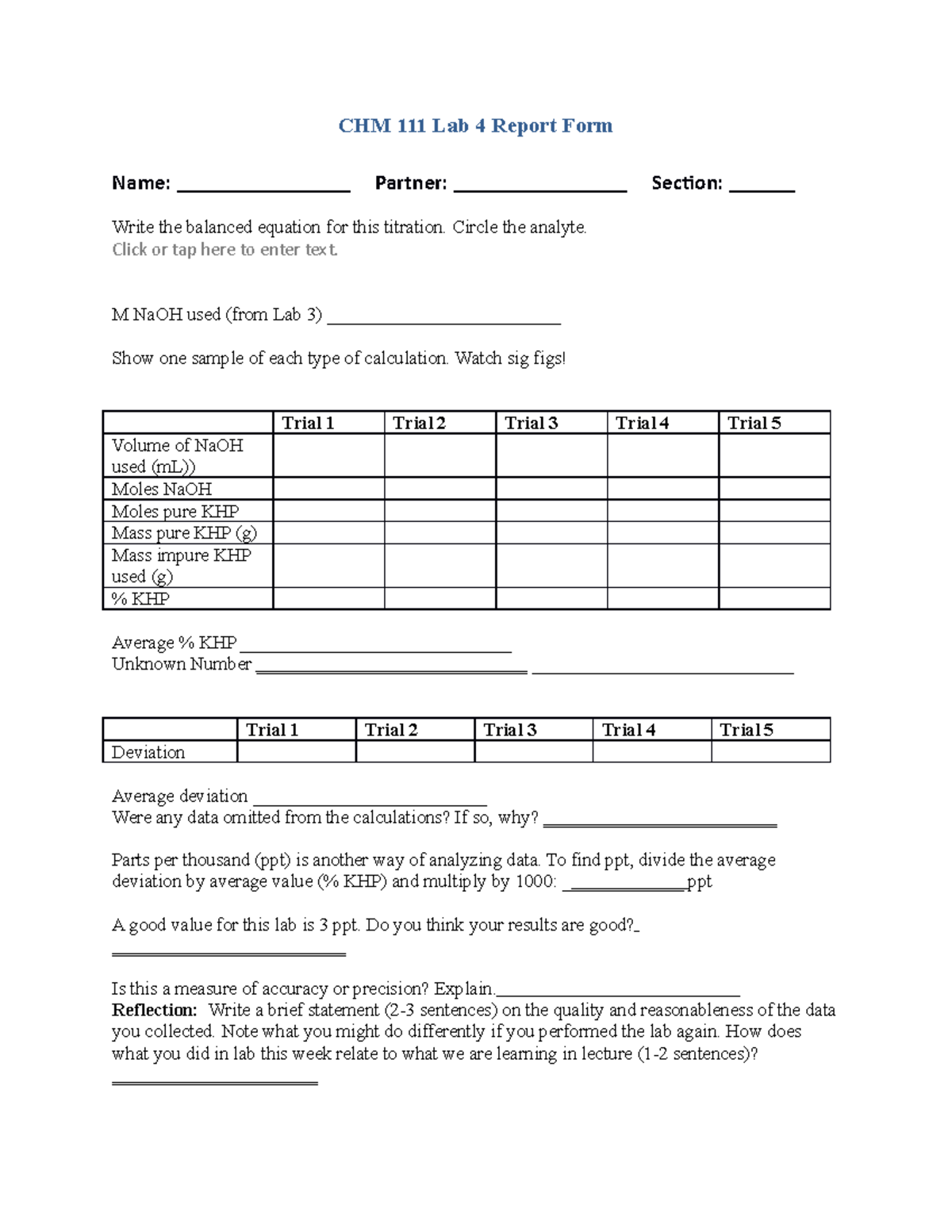 111Lab4F17RF - Lab 4 - CHM 111 Lab 4 Report Form Name ...