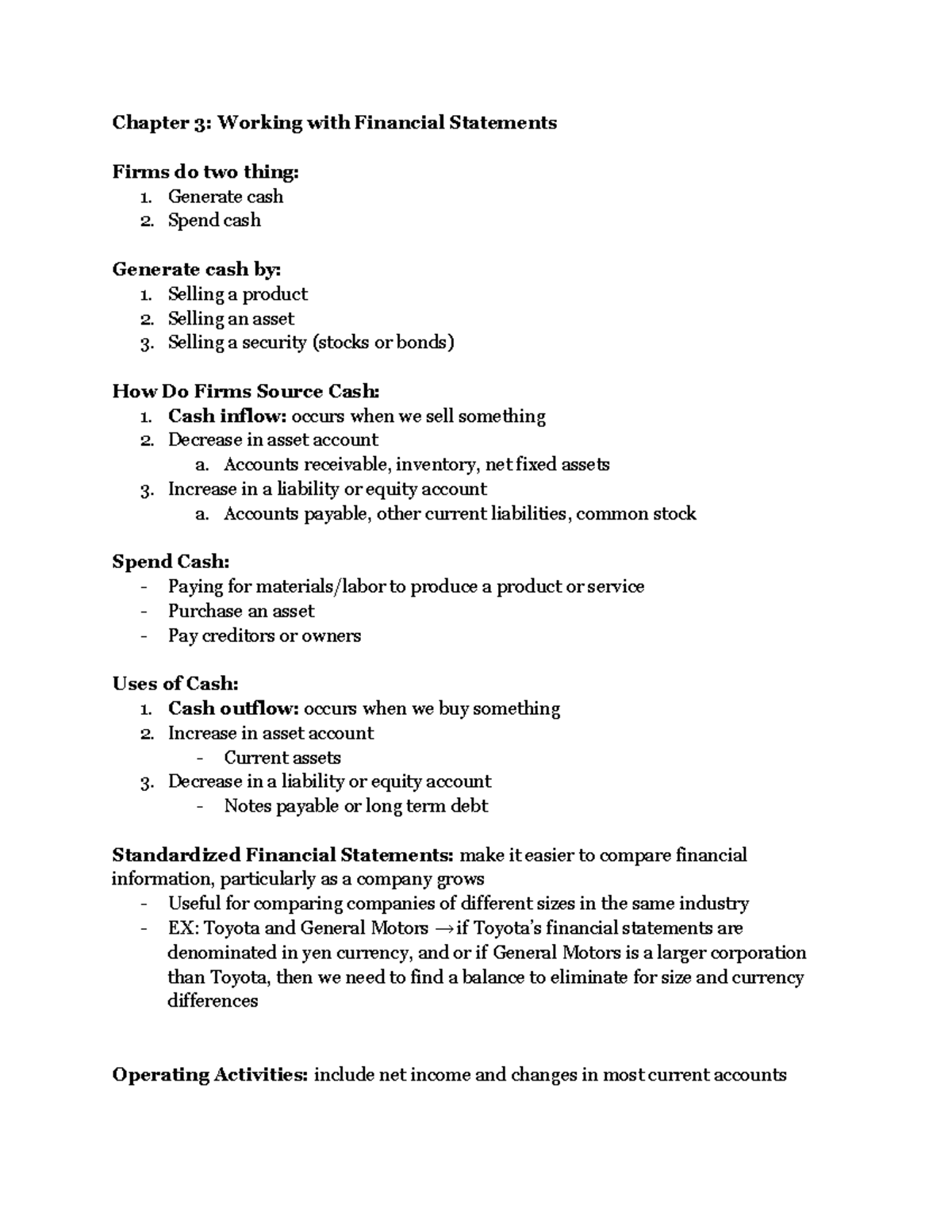 FIN 125 CH 3 Notes - Chapter 3: Working with Financial Statements Firms ...