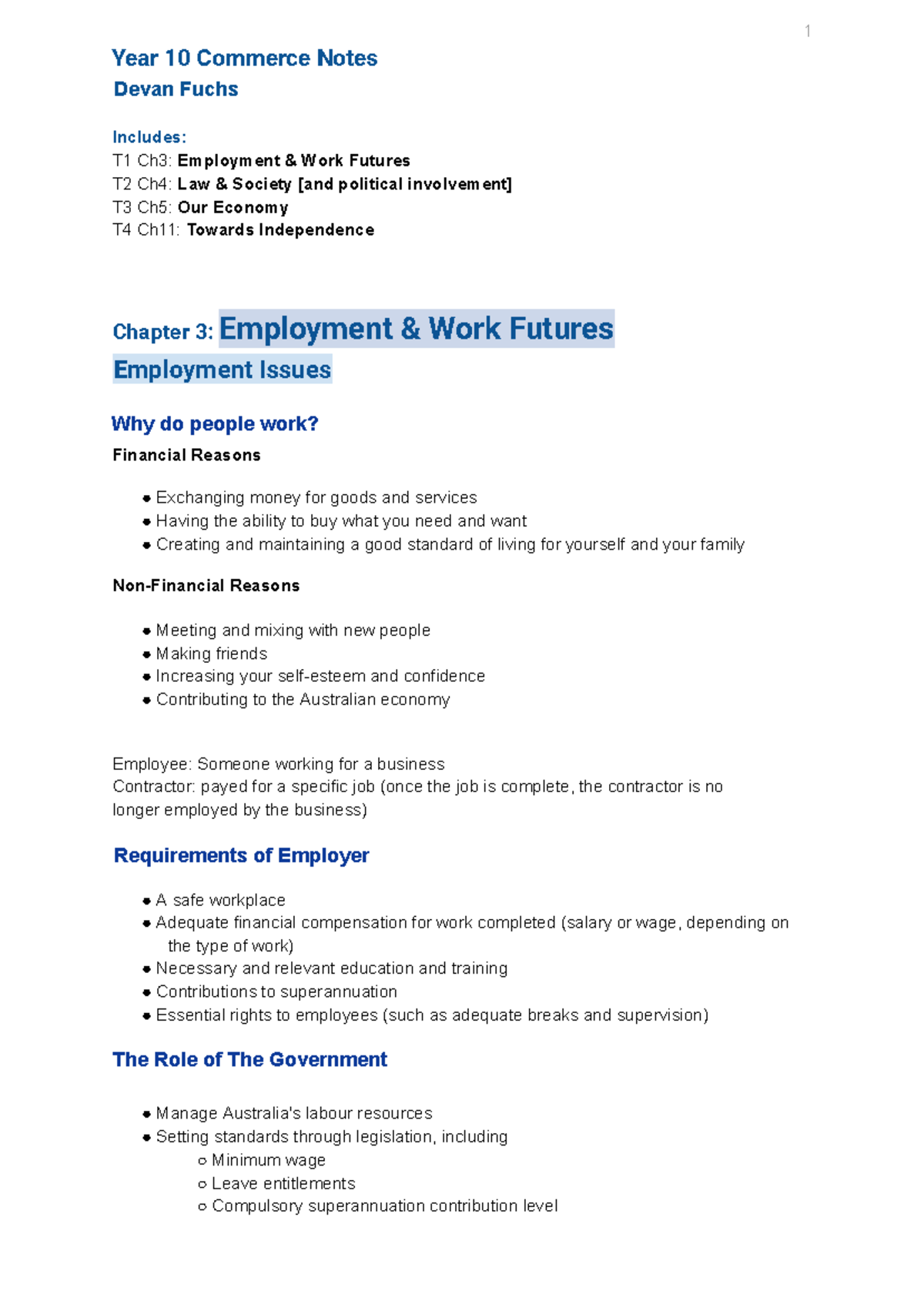 Year 10 Commerce Notes - 1 Year 10 Commerce Notes Devan Fuchs Includes ...
