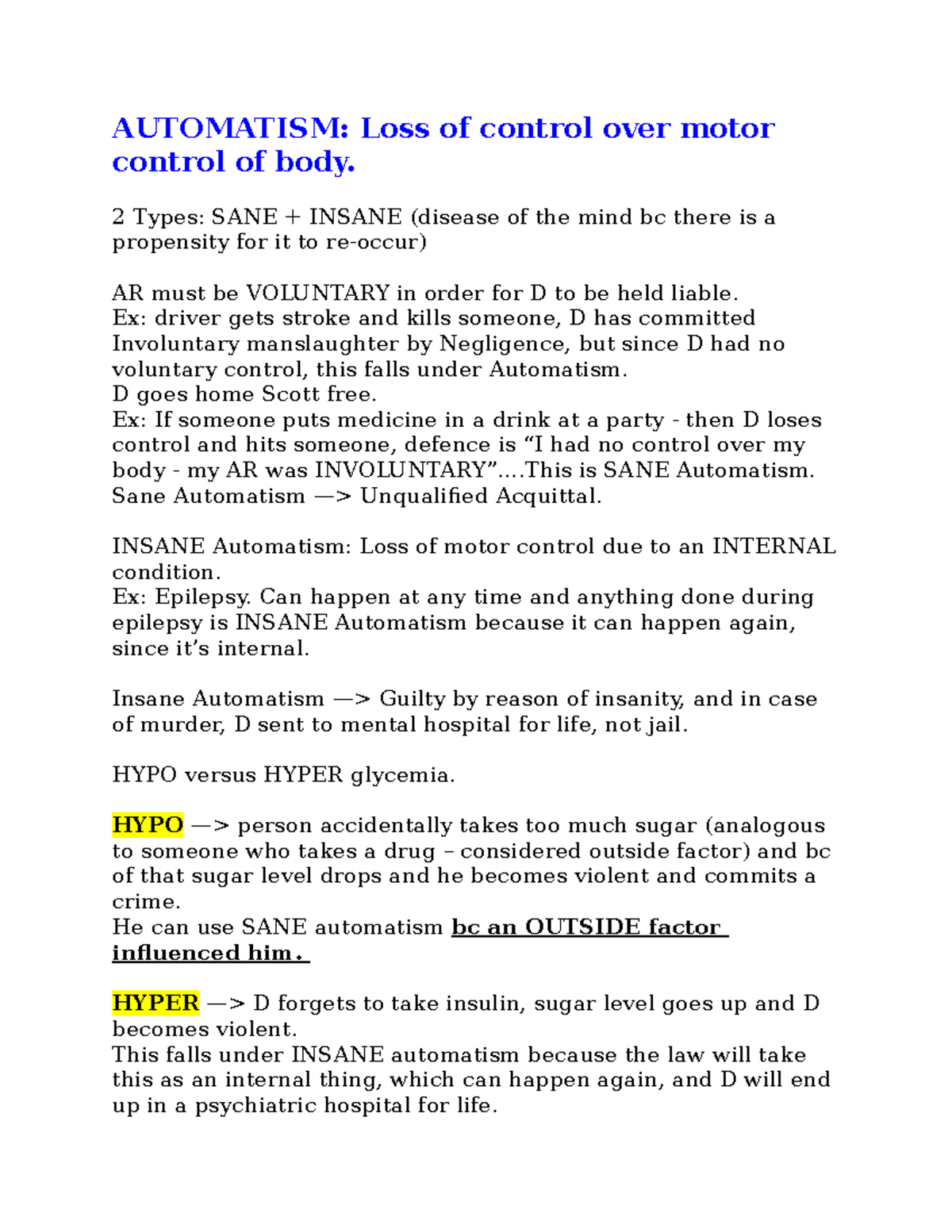 Automatism - AUTOMATISM: Loss of control over motor control of body. 2 ...