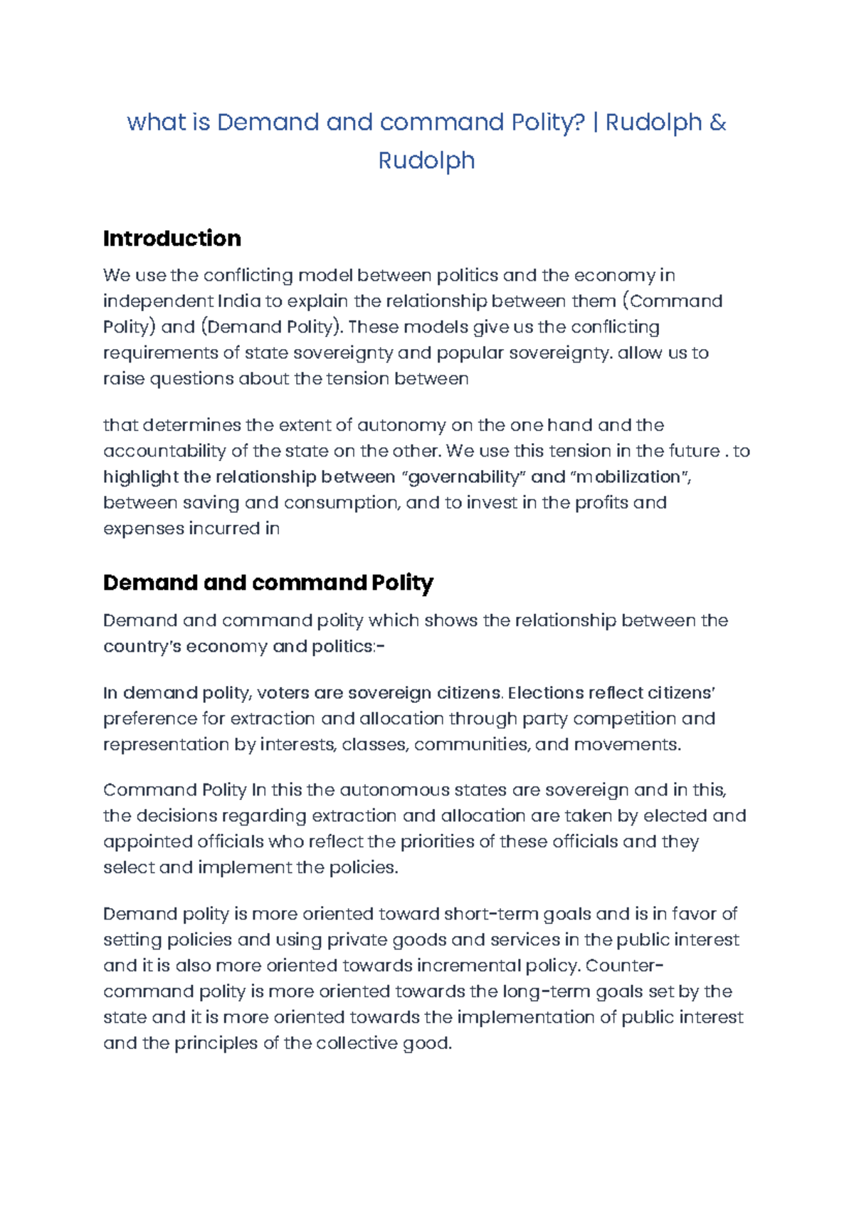 What is Demand and command Polity - These models give us the ...