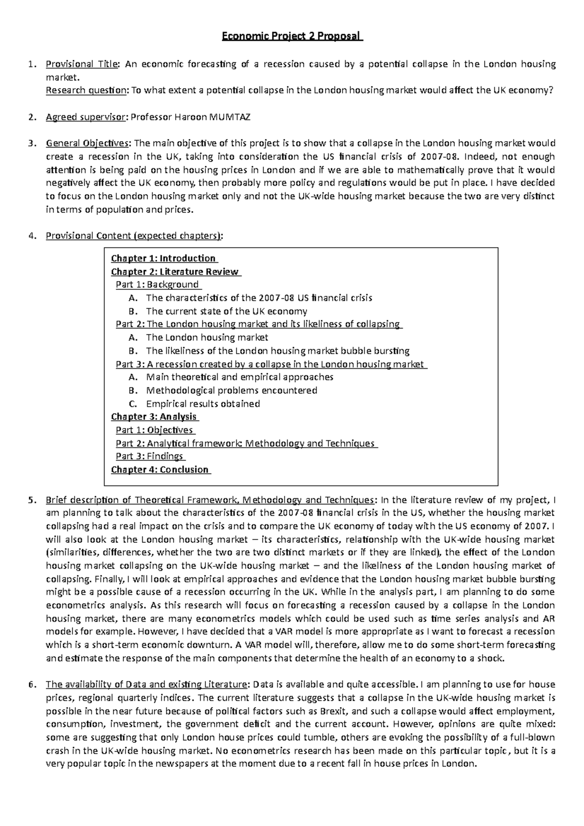 Sample proposal 2 - Economic Project 2 Proposal Provisional Title : An ...