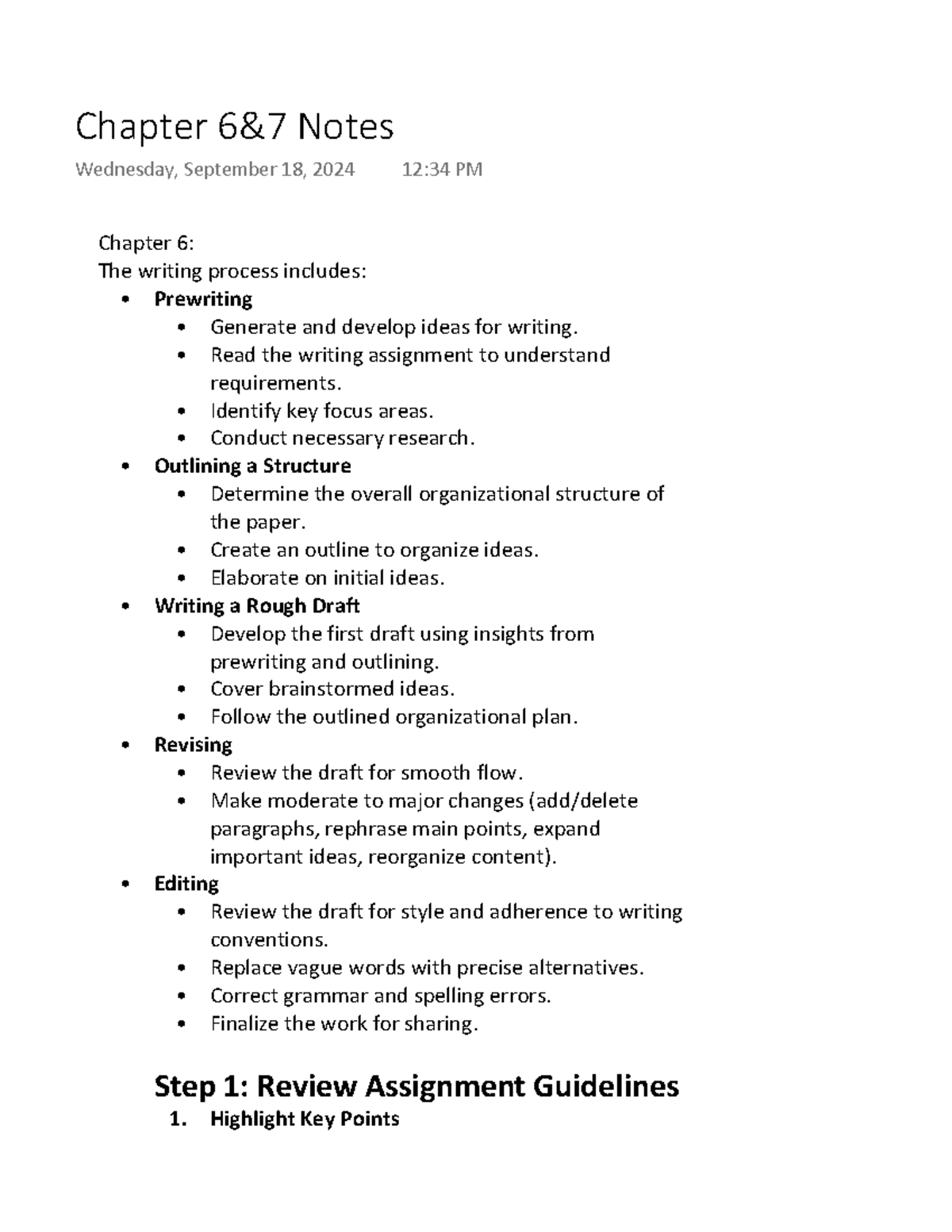 Chapter 6&7 Notes - Chapter 6: The writing process includes: Prewriting ...
