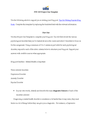PSY 215 Module Five Milestone Template - PSY 215 Module Five Milestone ...