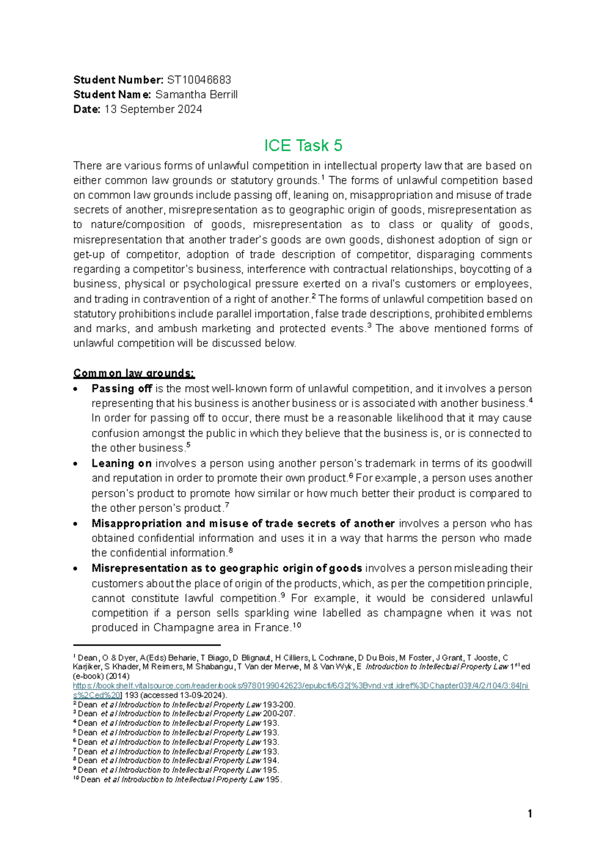 Ice Task 5 - Ice task about unlawful competition - Student Number: ST ...