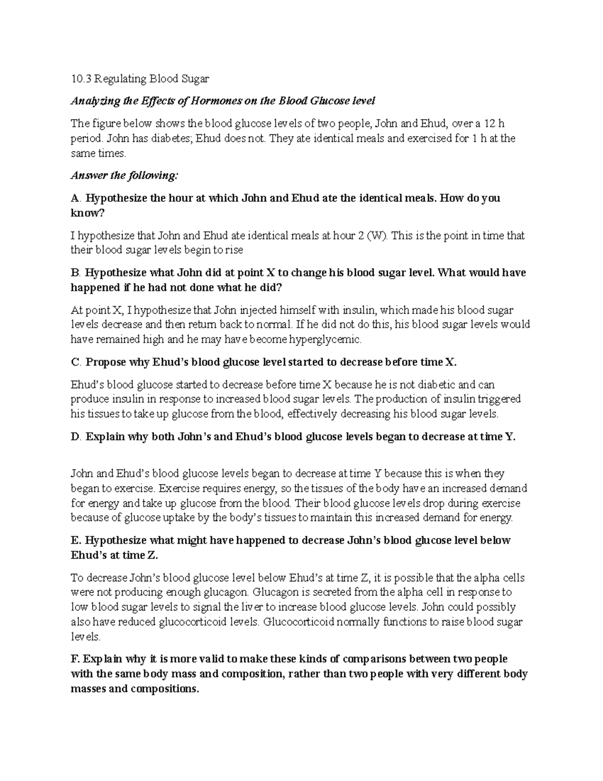 10.3 Regulating Blood Sugar - 10 Regulating Blood Sugar Analyzing the ...