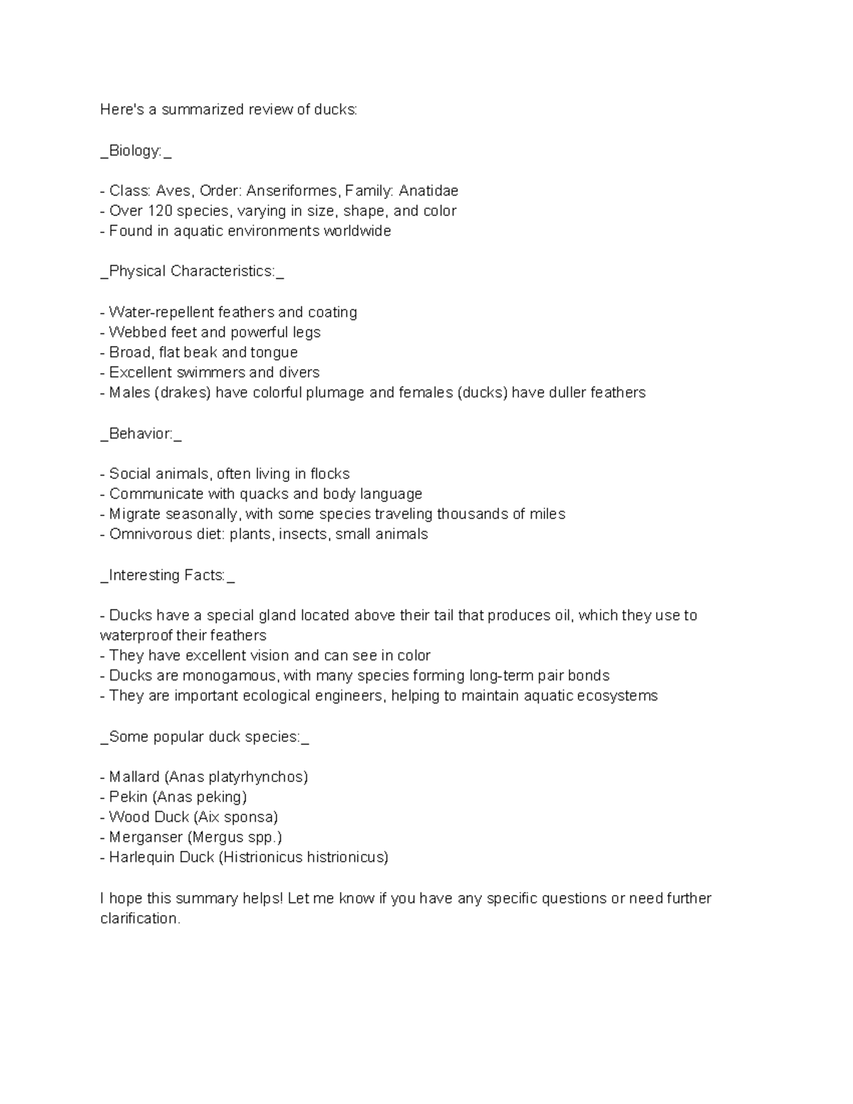 Here's a summarized review of ducks - Here's a summarized review of ...