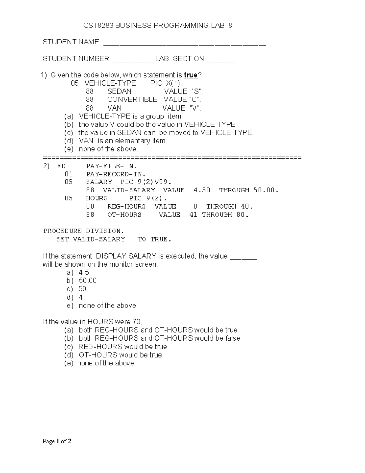 Lab 8 - asd - CST8283 BUSINESS PROGRAMMING LAB 8 STUDENT NAME - Studocu