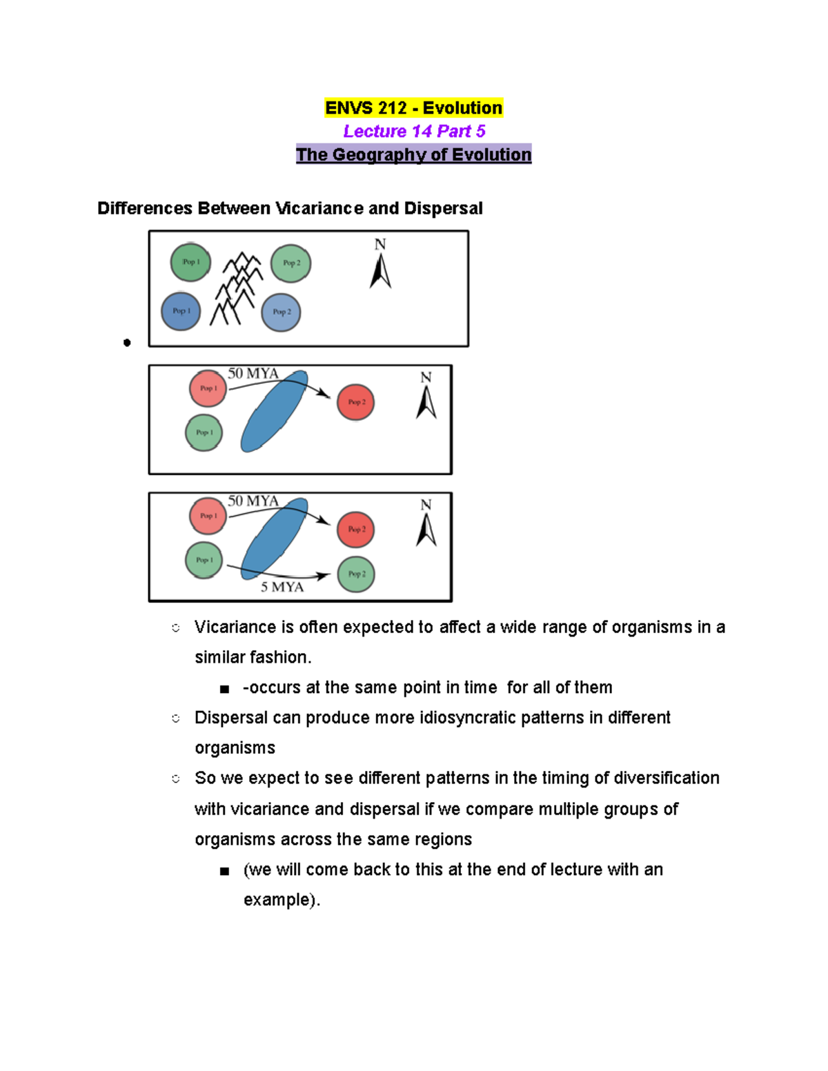 ENVS 212 Lecture 14 Part 5 - Spring 2020 - ENVS 212 - Evolution Lecture 14 Part 5 The Geography ...